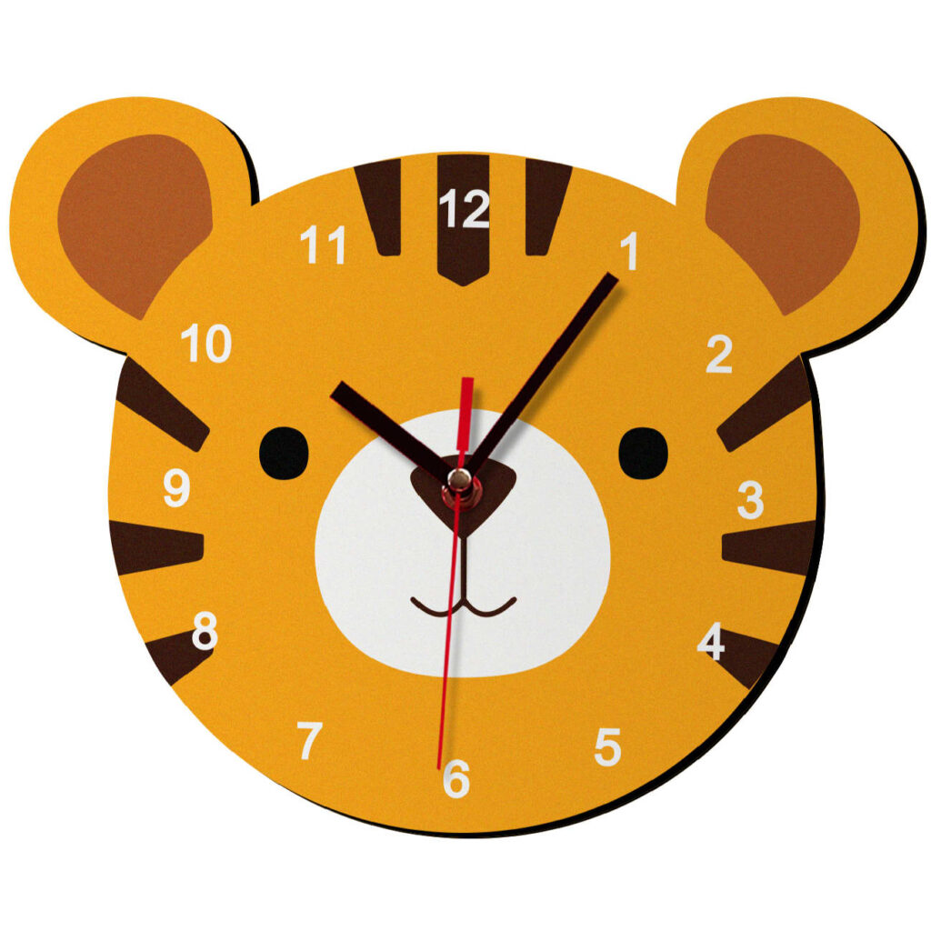 Wooden Nursery Wall Clock with Cute Tiger Design - ShopiPersia