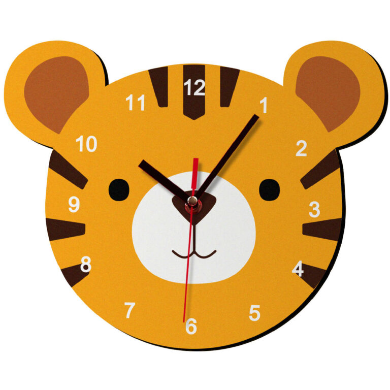 Wooden Nursery Wall Clock with Cute Tiger Design - ShopiPersia