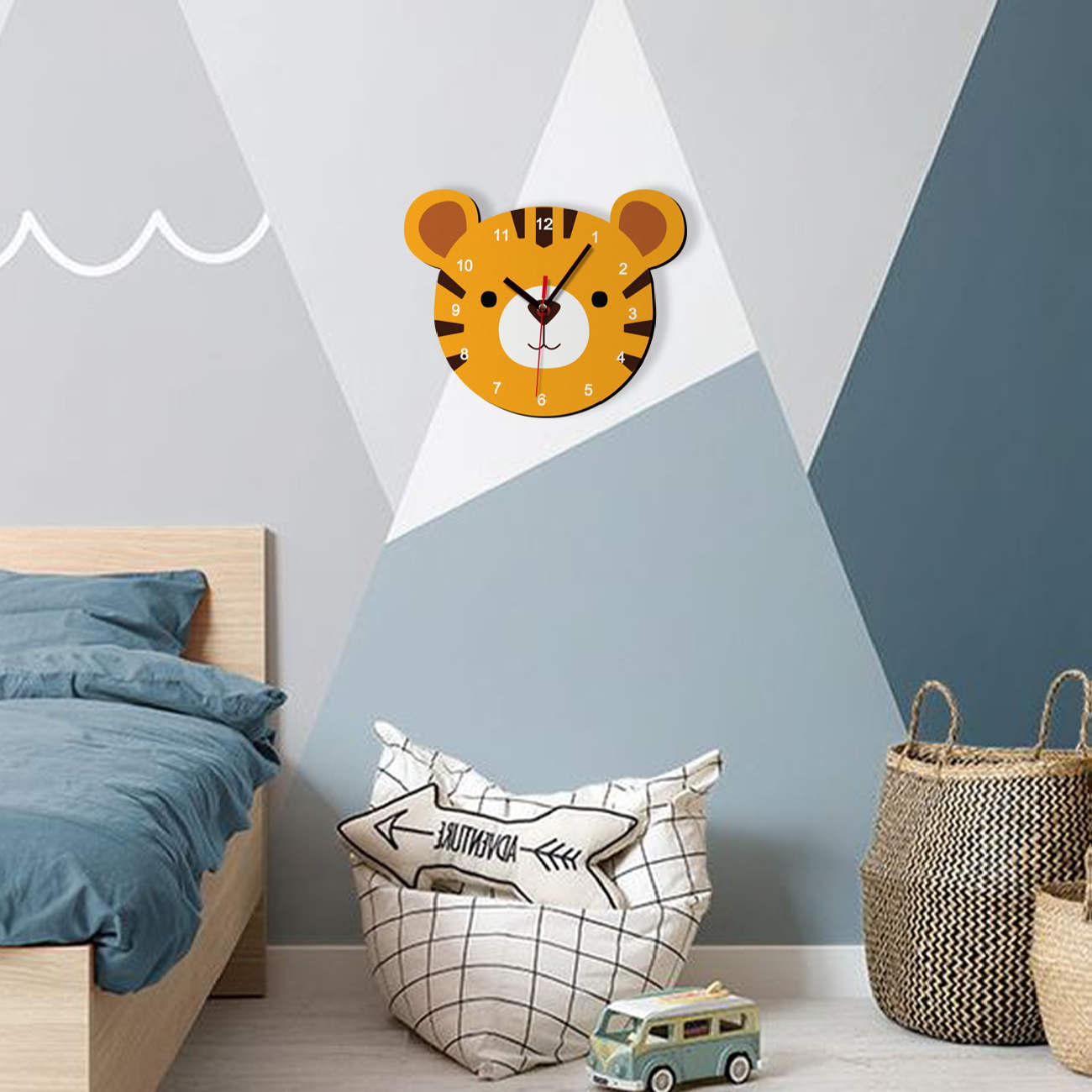 Wooden Nursery Wall Clock with Cute Tiger Design - ShopiPersia
