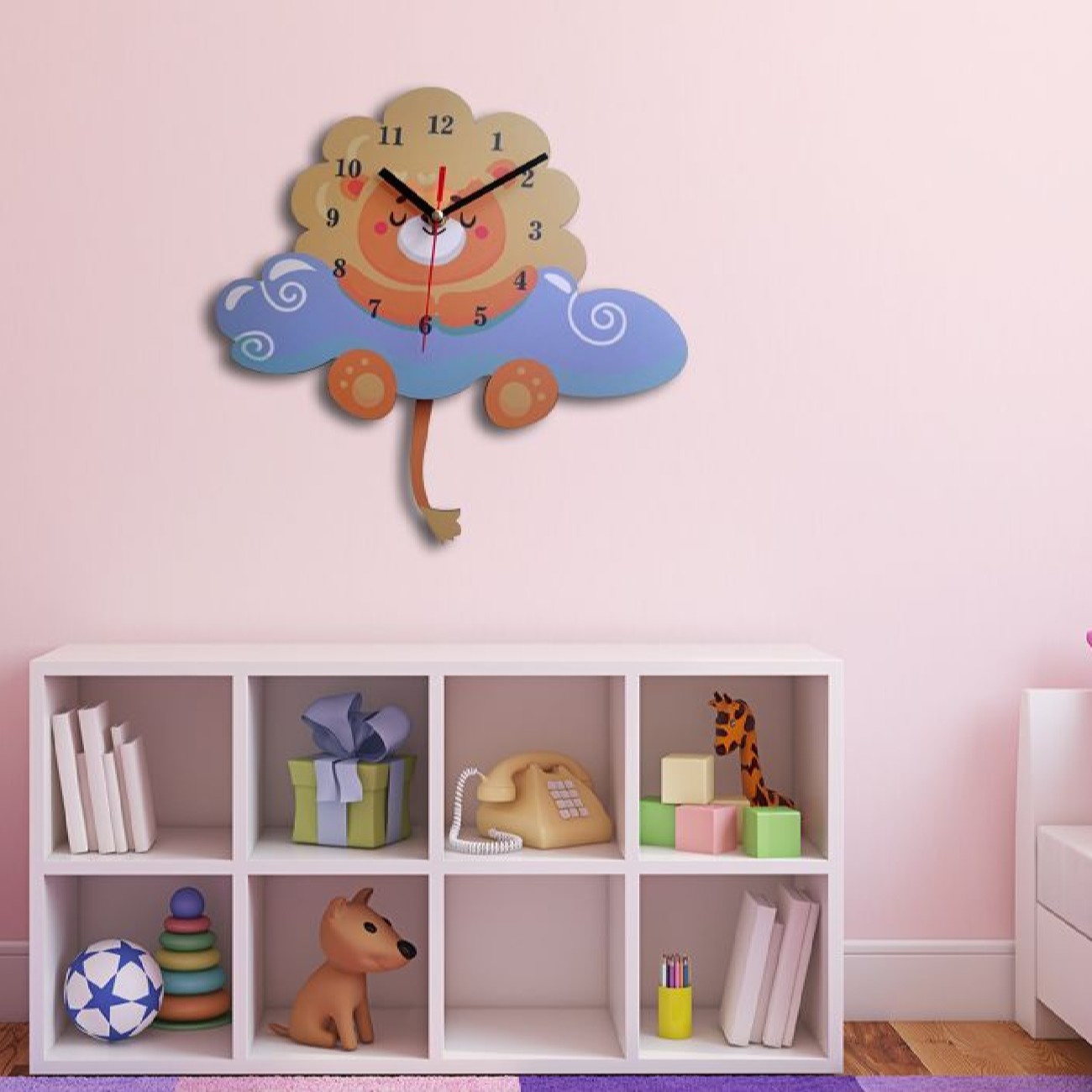 Wooden Nursery Wall Clock with Dream of Little Lion Design - ShopiPersia