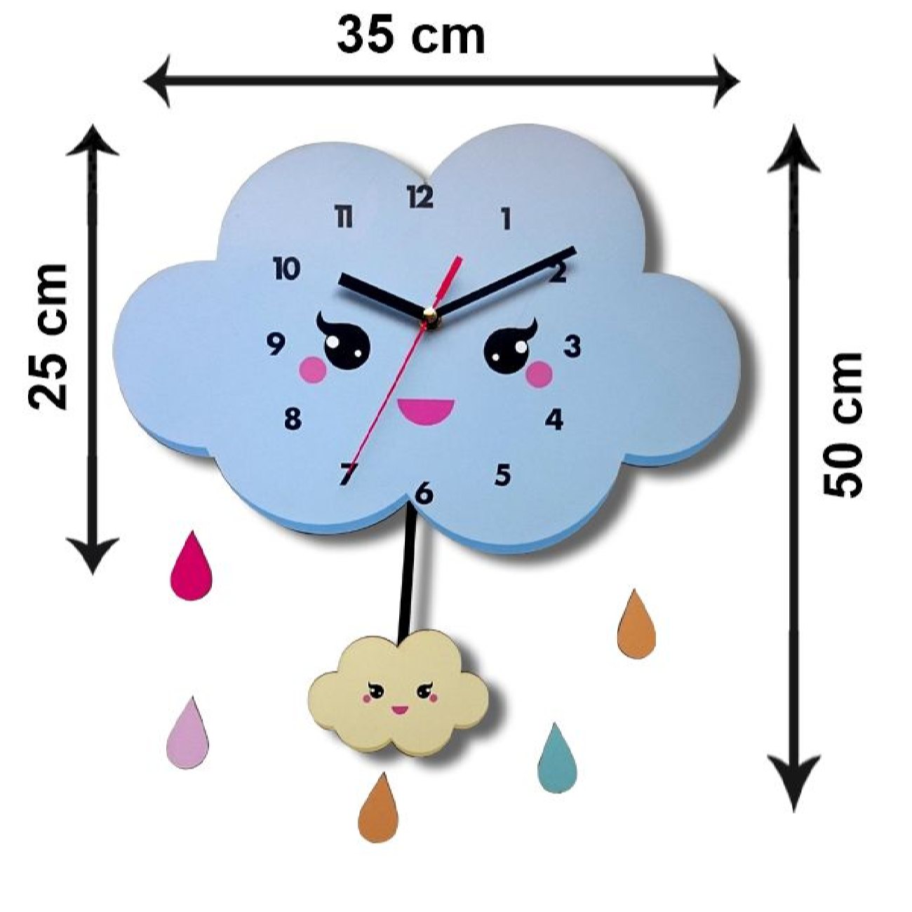 Wooden Nursery Wall Clock with Happy Cloud Design - ShopiPersia
