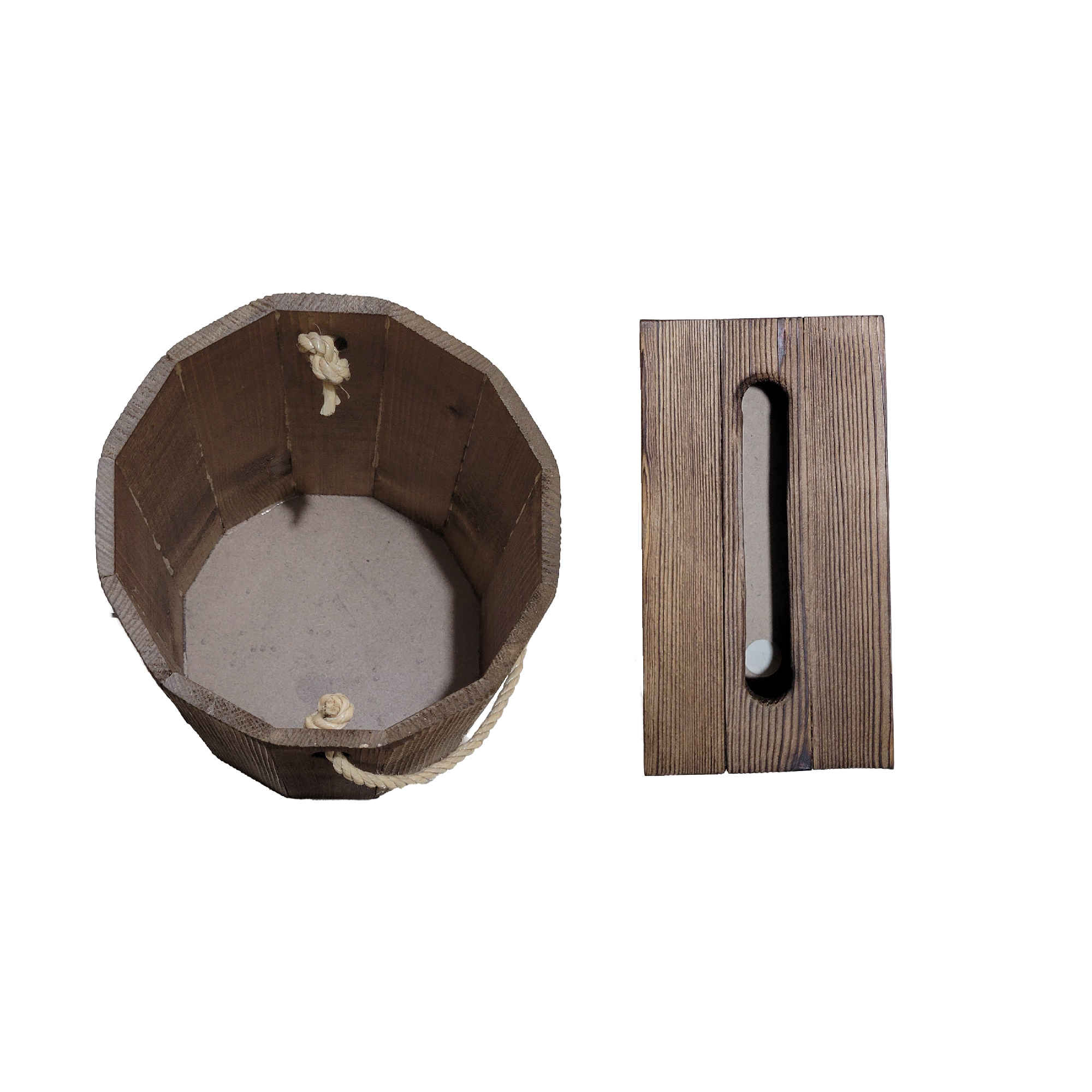 Wooden Waste Basket & Tissue Box Set - Linda - ShopiPersia