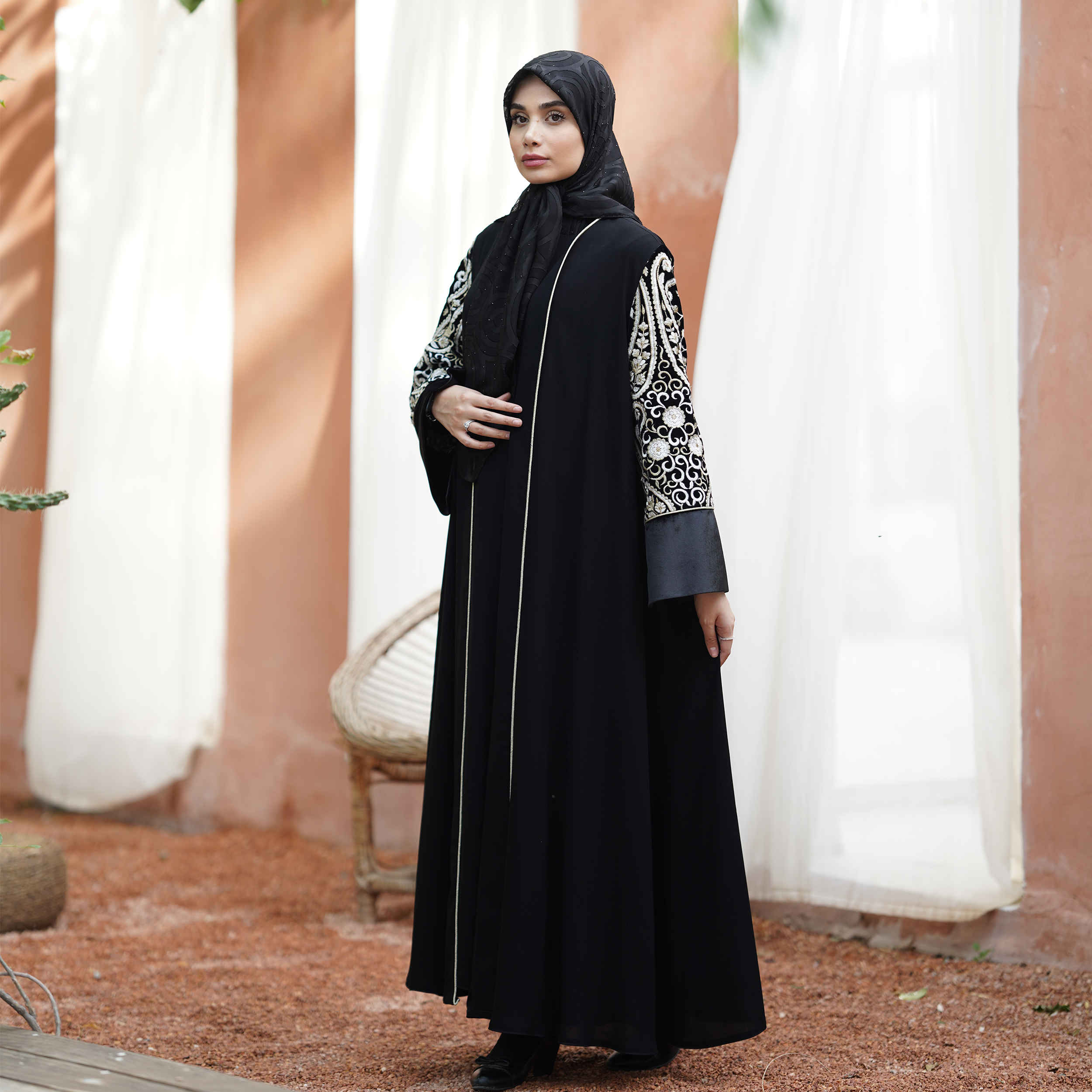 Elegant Loose Fit Abaya for Muslim Women with Embroidered Sleeves ...