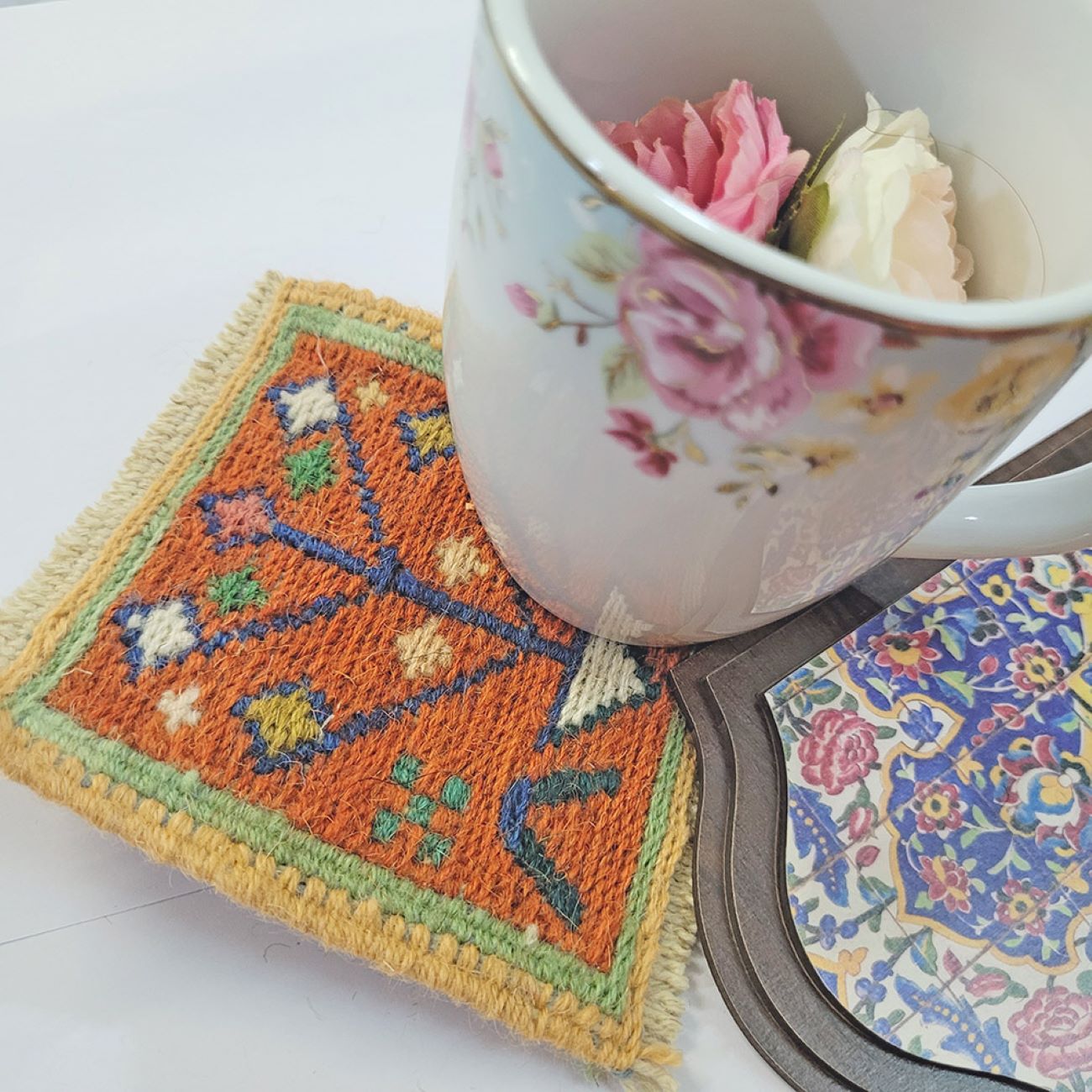 Handwoven Persian Wool Kilim Coaster Geometric Design - ShopiPersia