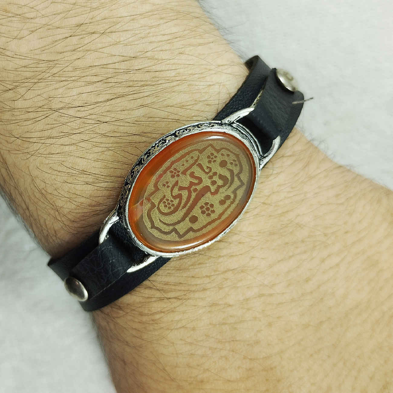 Islamic Bracelet with Leather & Agate Stone Adjustable Ya Zainab E ...