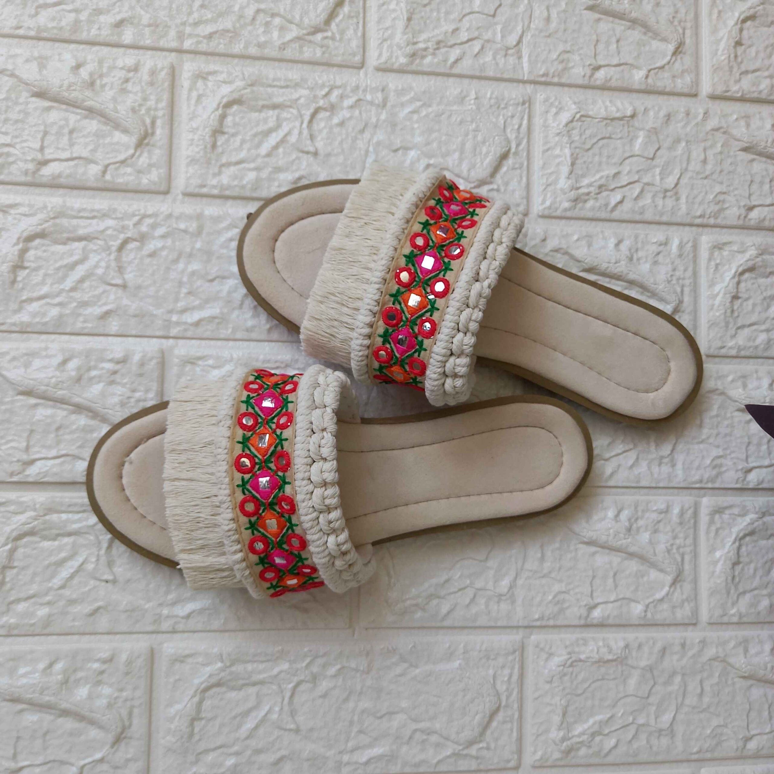 Macrame Boho Chic Flat Slippers Handmade Model Embroidered - ShopiPersia