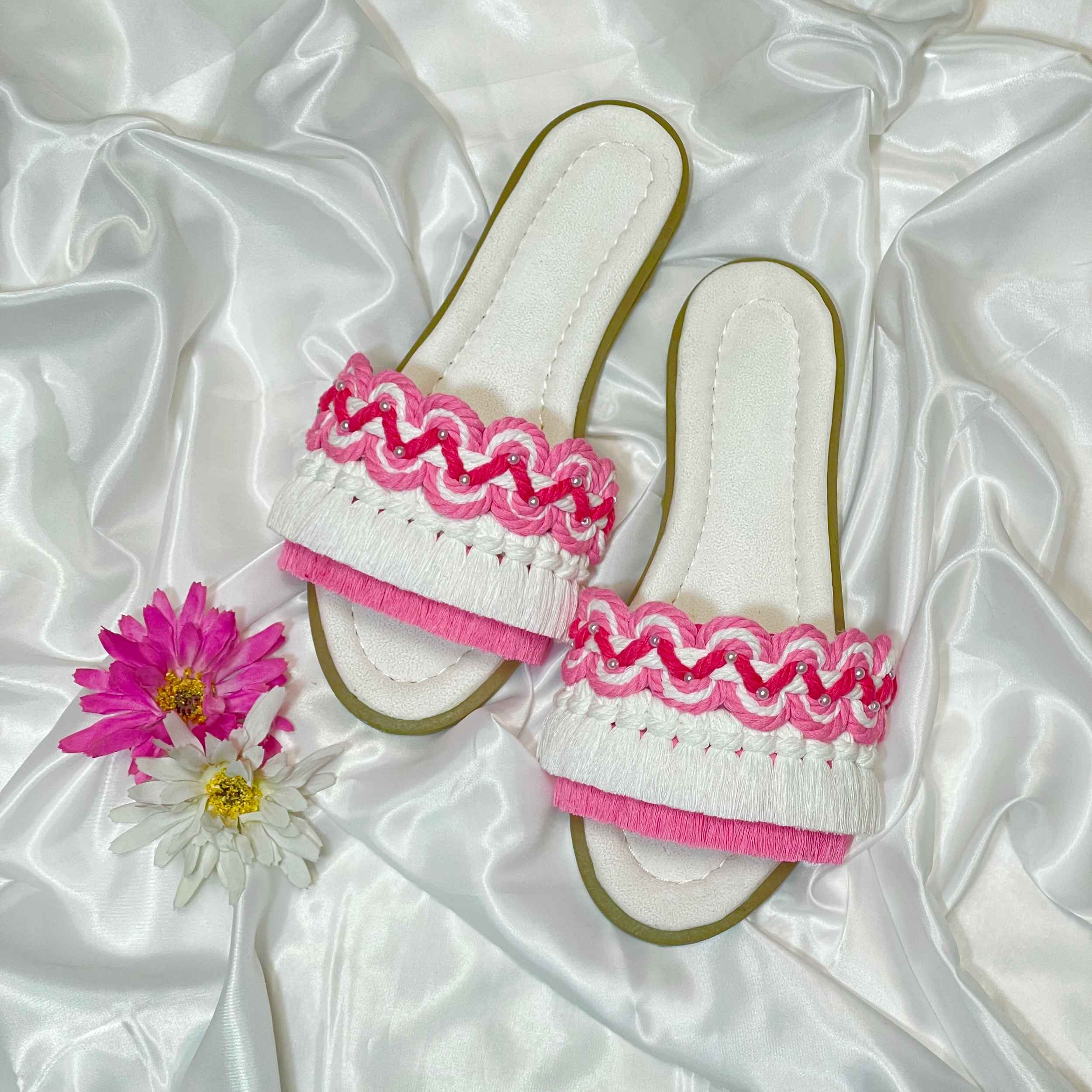 Macrame Boho Chic Flat Slippers for Women Model Flower - ShopiPersia