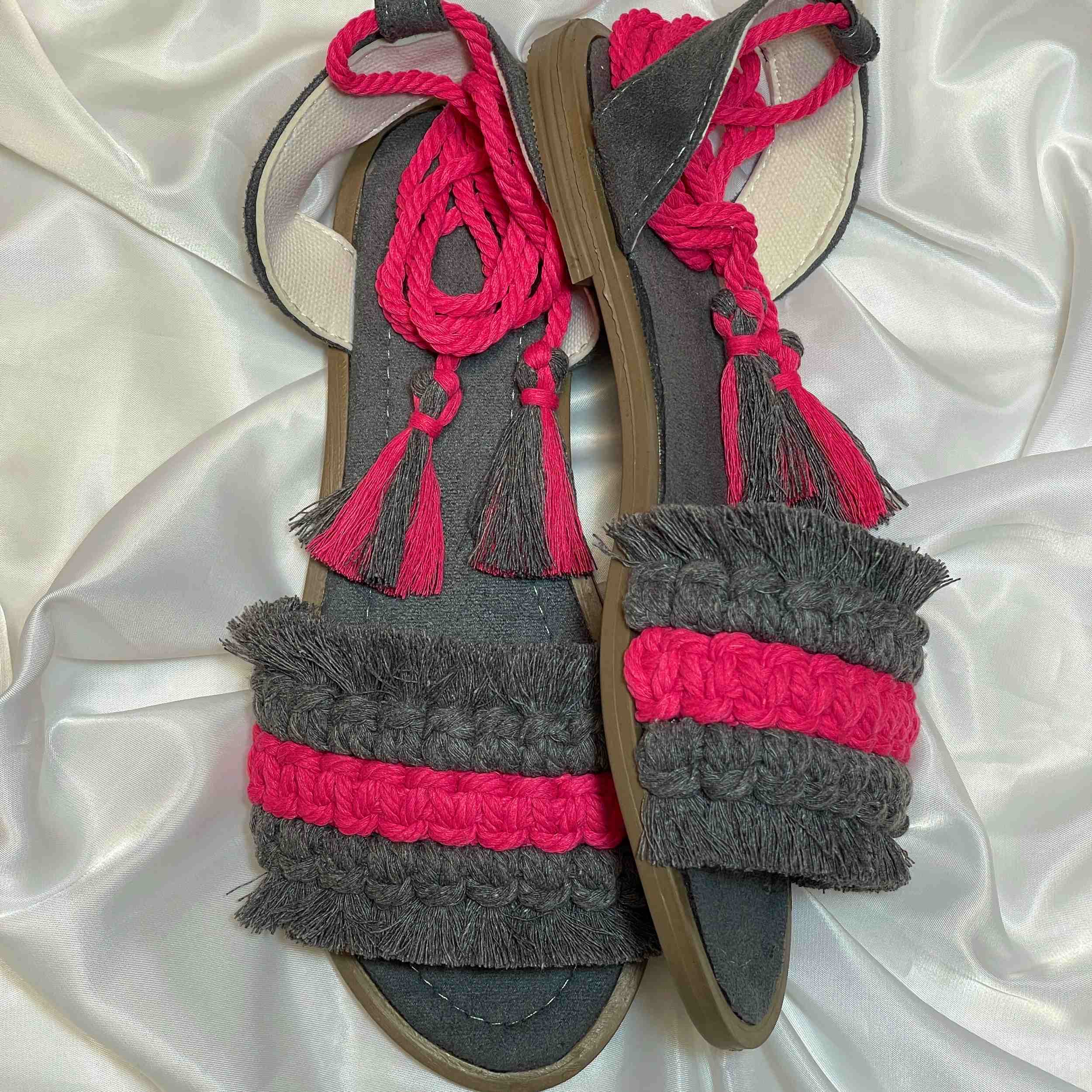 Macrame Sling Back Flat Sandals Handmade with Boho Design - ShopiPersia