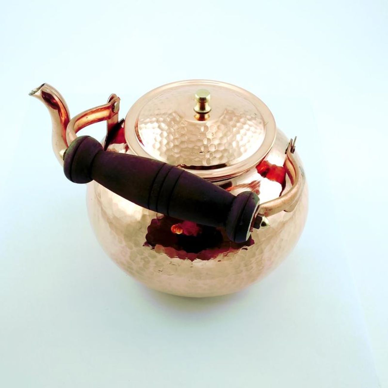 Persian Copper Tea Kettle with Wooden Handle Durable Stovetop Hammered ...