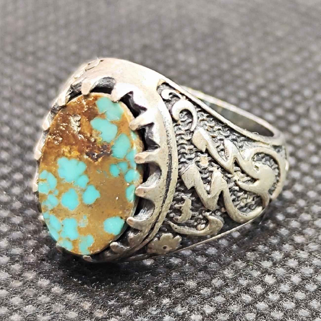 Persian Neyshabur Turquoise Silver Ring for Men Model Firoze - ShopiPersia