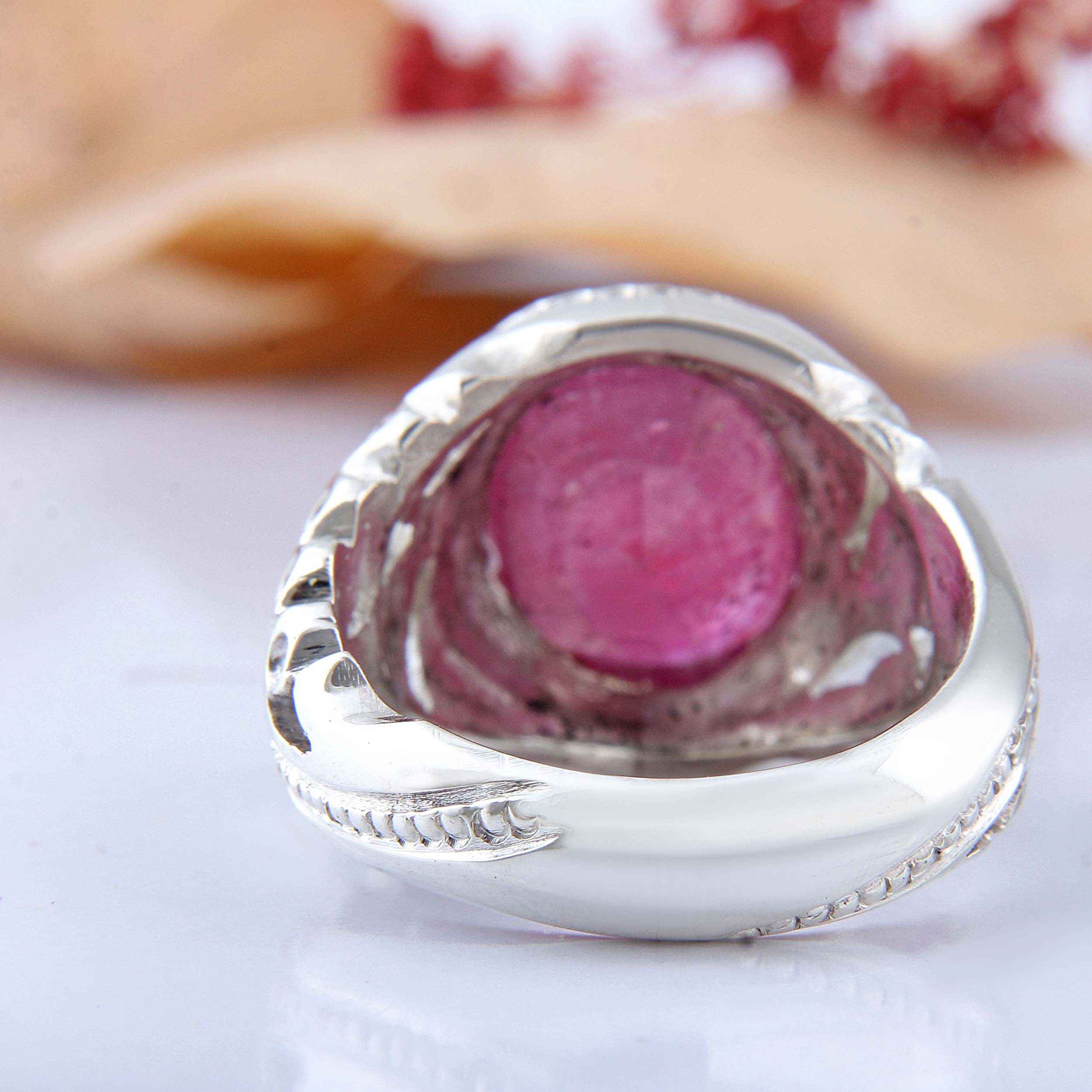 Persian Red Ruby Silver Ring Elegance for Men Handcrafted - ShopiPersia