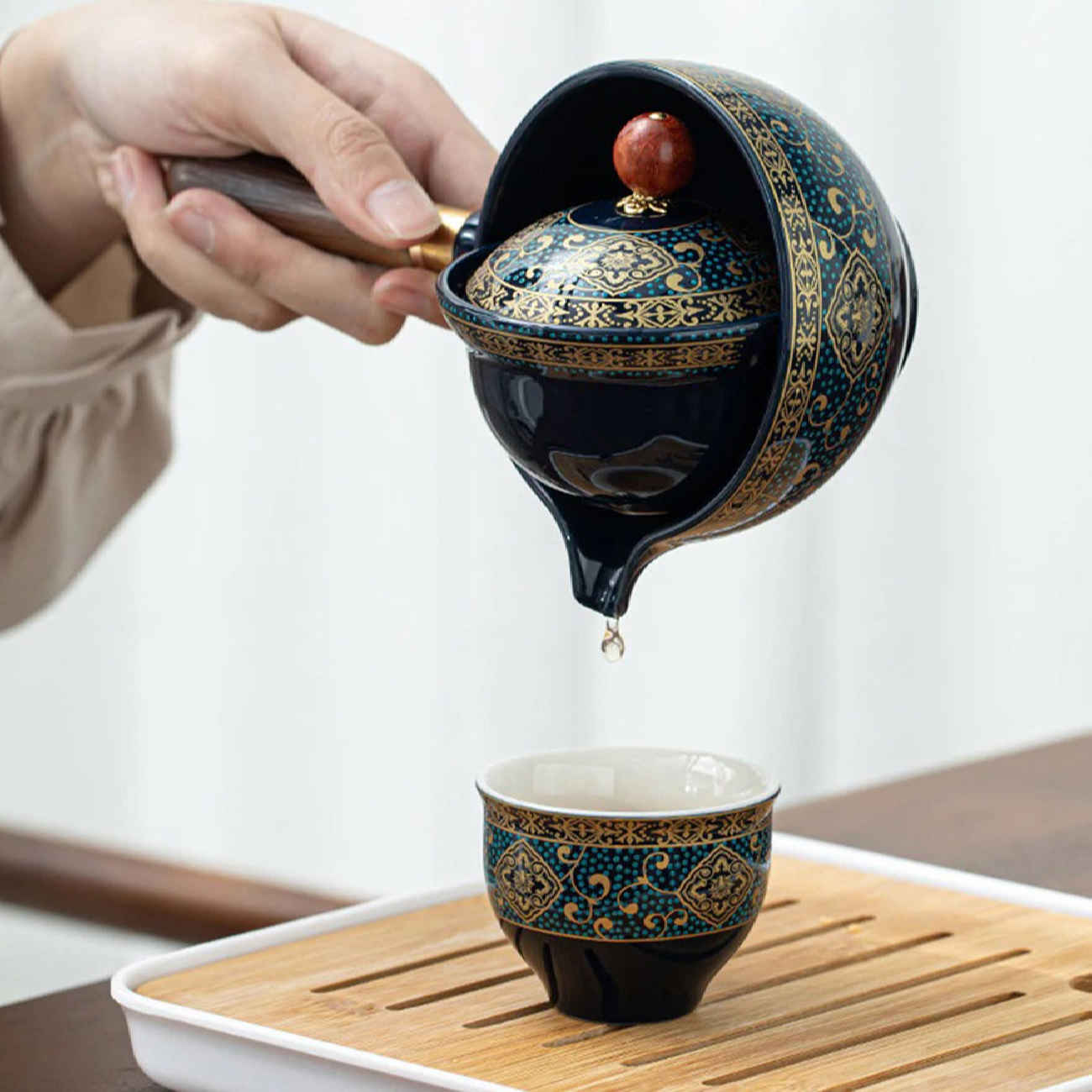 Japanese Porcelain Tea Set with 360 Degree Rotating Teapot - ShopiPersia