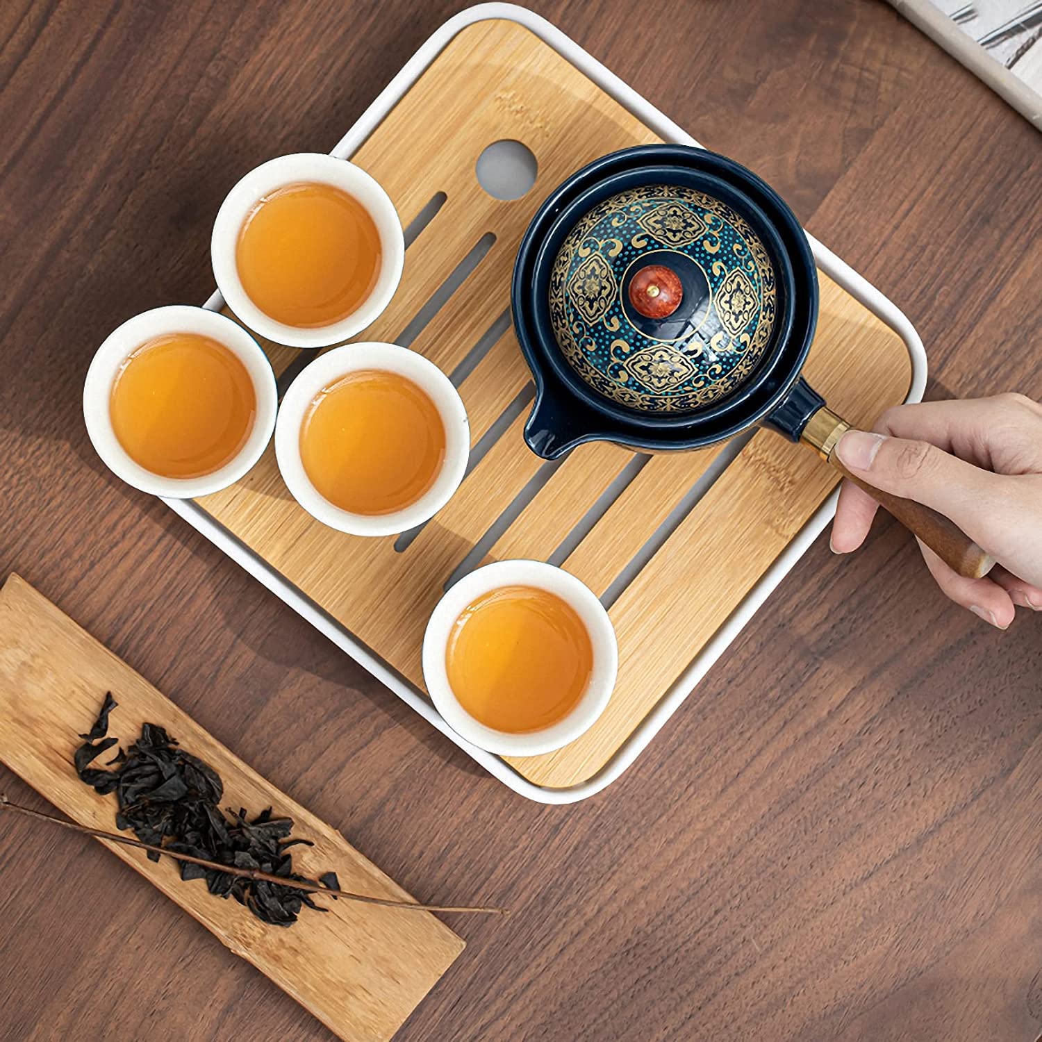 Japanese Porcelain Tea Set with 360 Degree Rotating Teapot - ShopiPersia