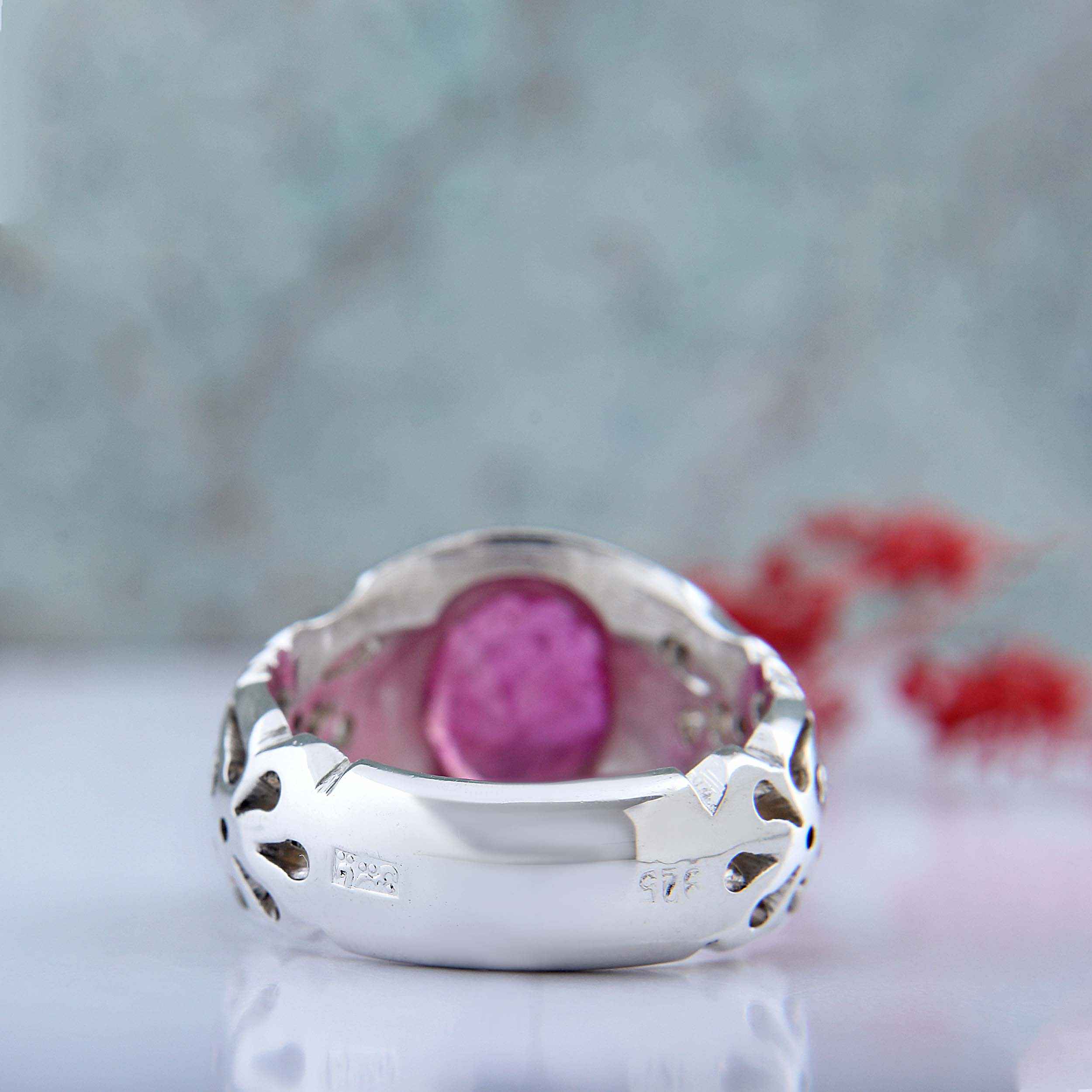 Red Ruby Silver Ring Elegance for Men Handcrafted - ShopiPersia