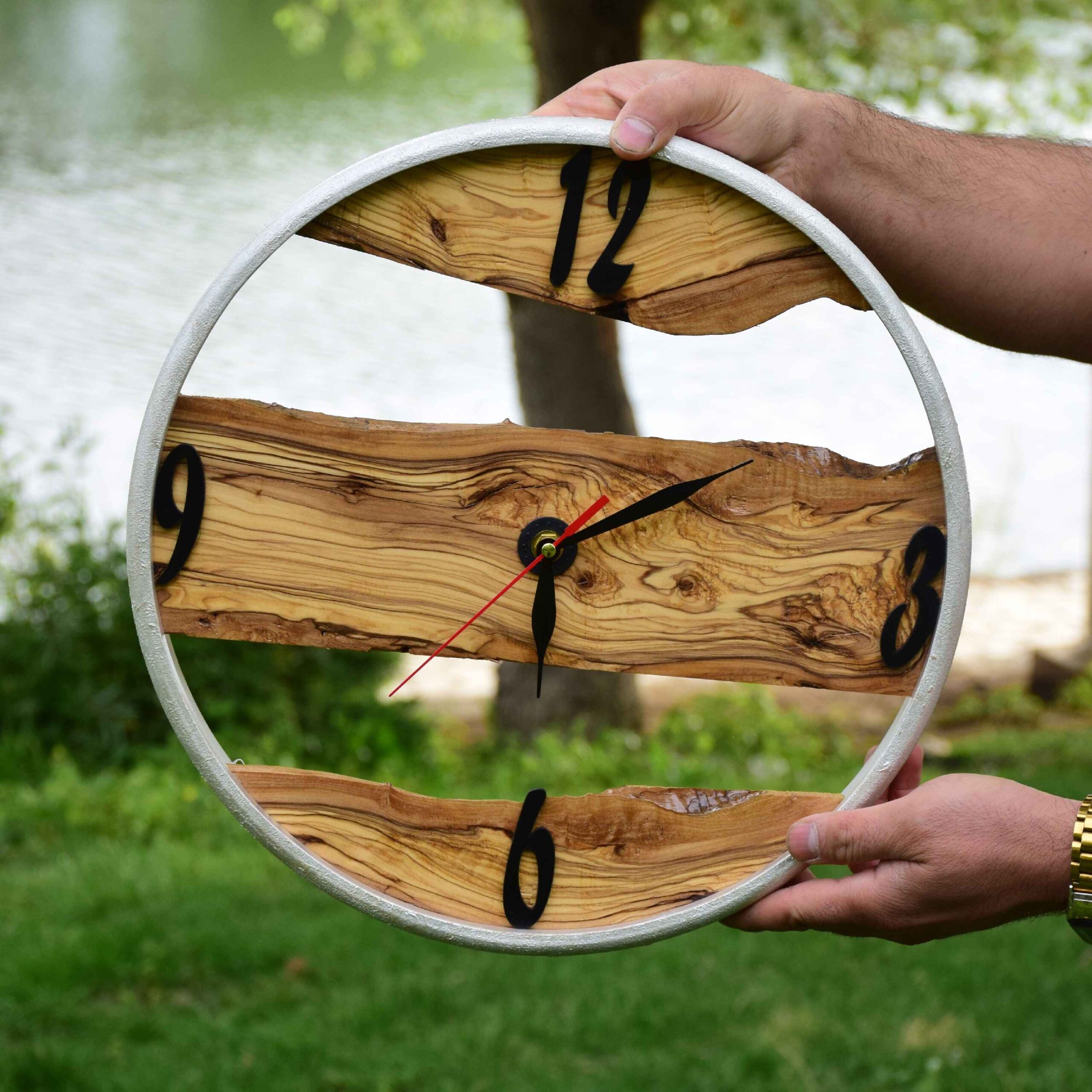 Rustic Wooden Wall Clock Handcrafted Model Cyrus - ShopiPersia