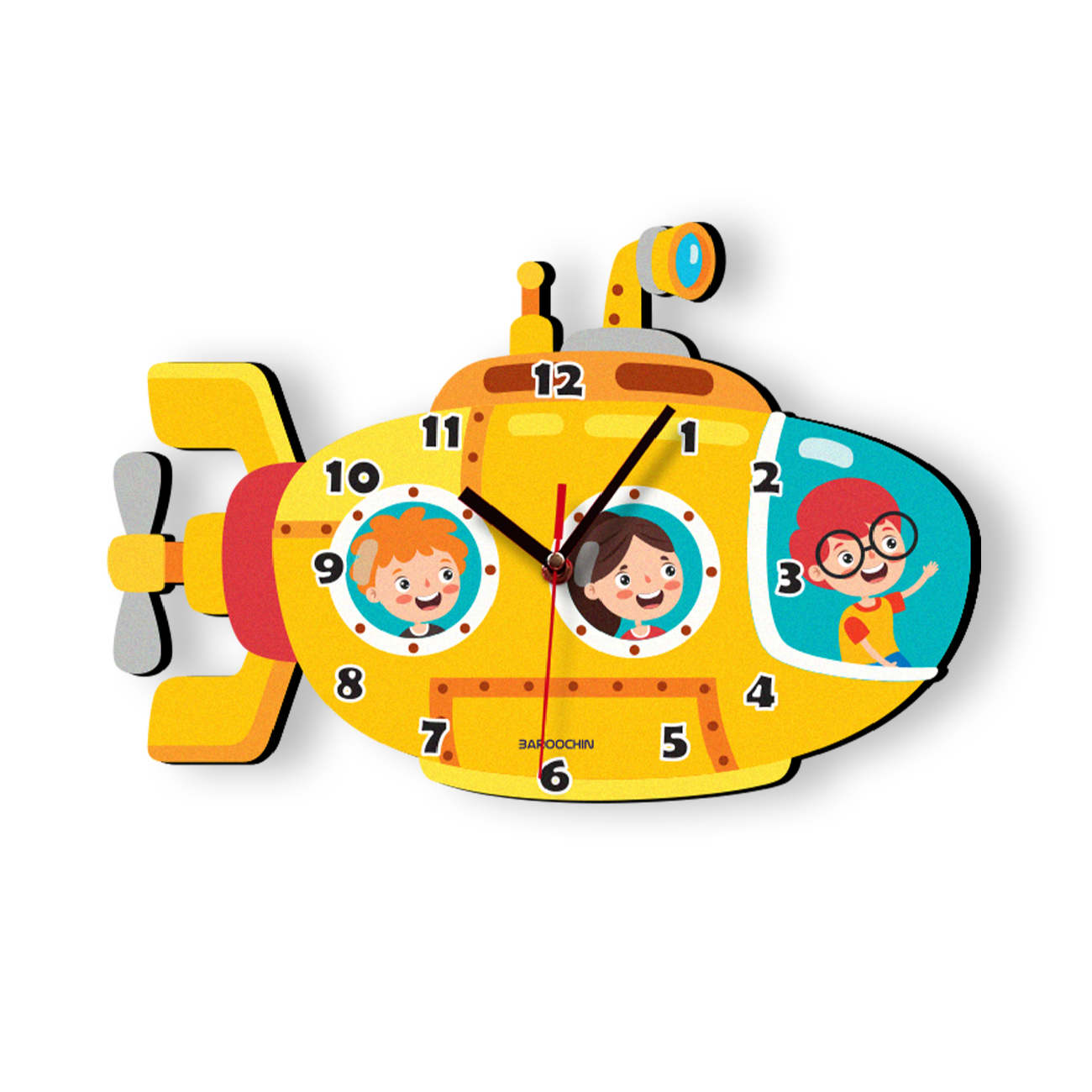 Wooden Nursery Wall Clock with Submarine Design - ShopiPersia