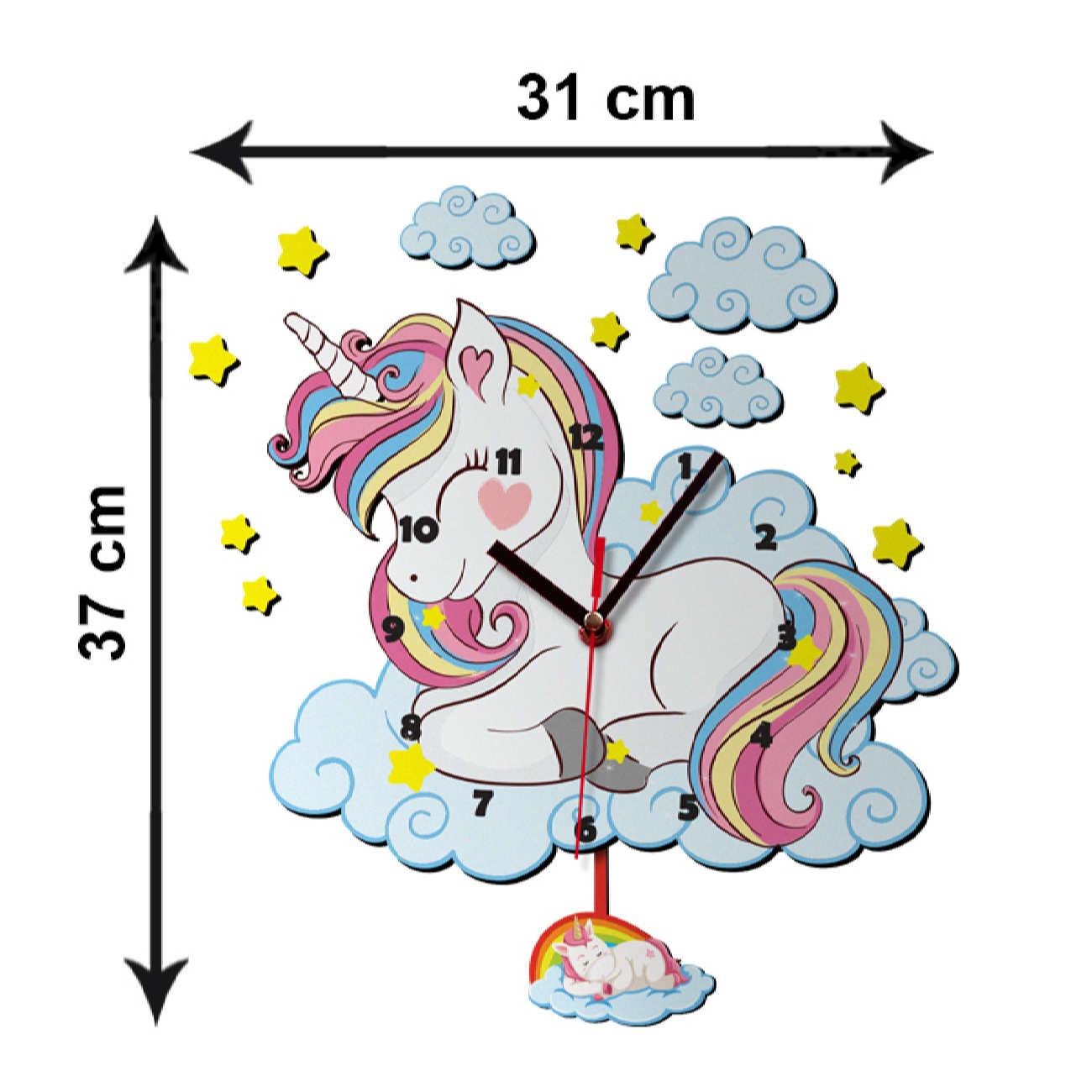 Wooden Nursery Wall Clock for Children's Room with Unicorn Design ...