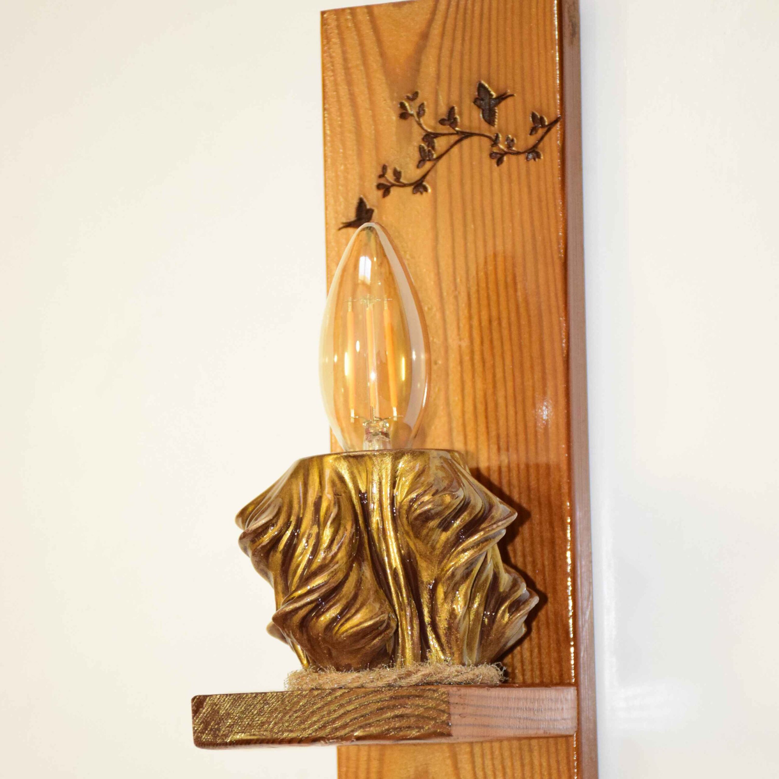Wooden Wall Sconce Light with Floral Carving Design - ShopiPersia