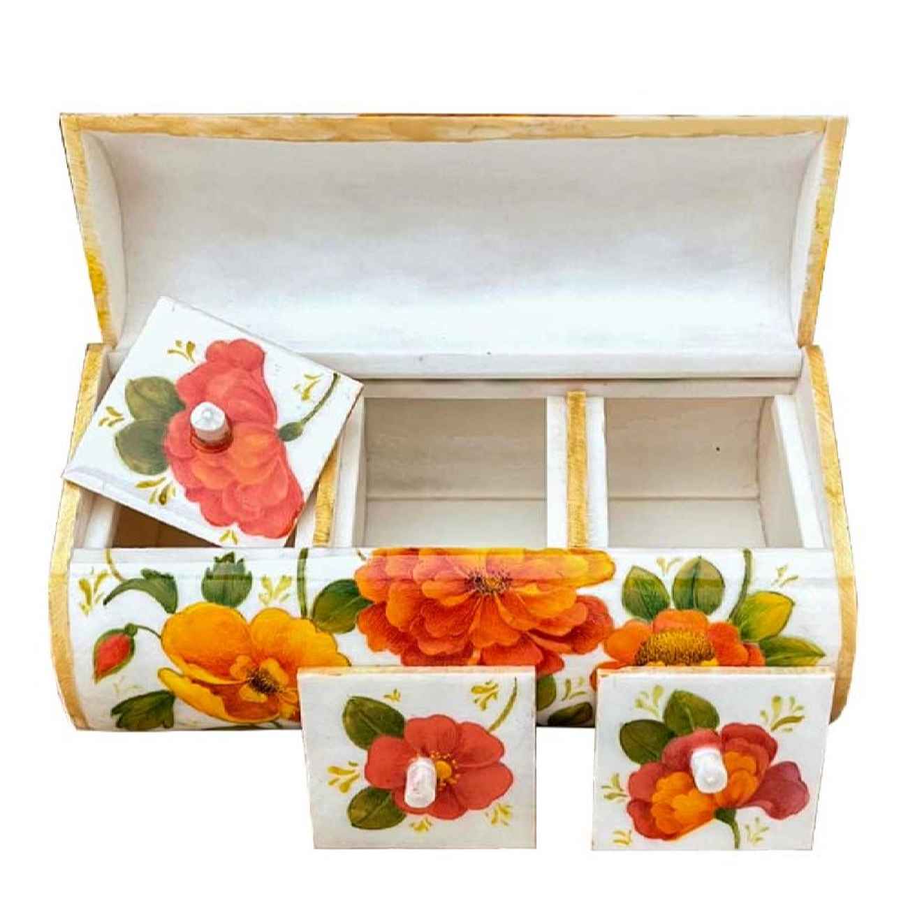 Handcrafted Bone Jewelry Box with Persian-Inspired White Design ...