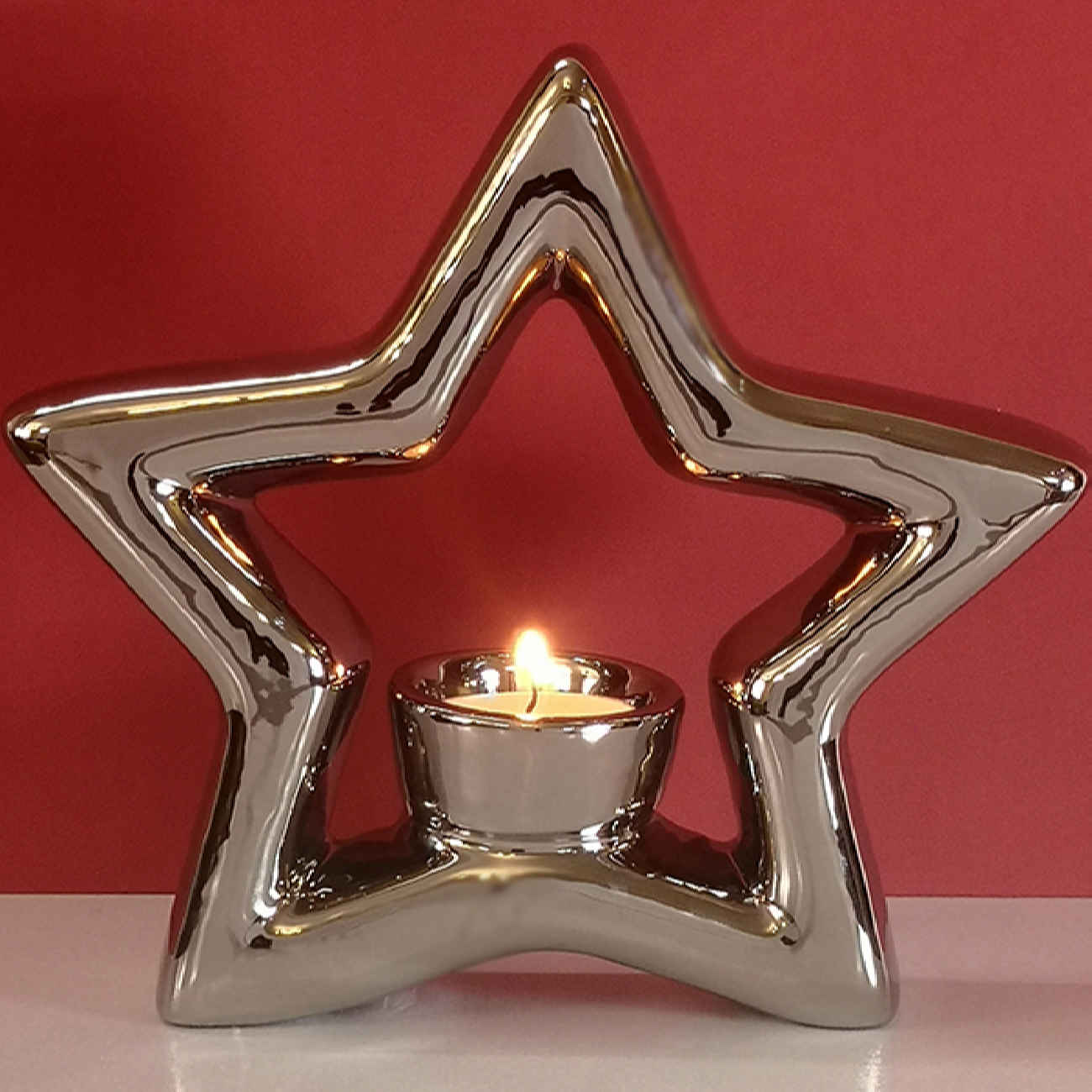 Decorative Ceramic Sculpture Candle Holder with Star Design - ShopiPersia