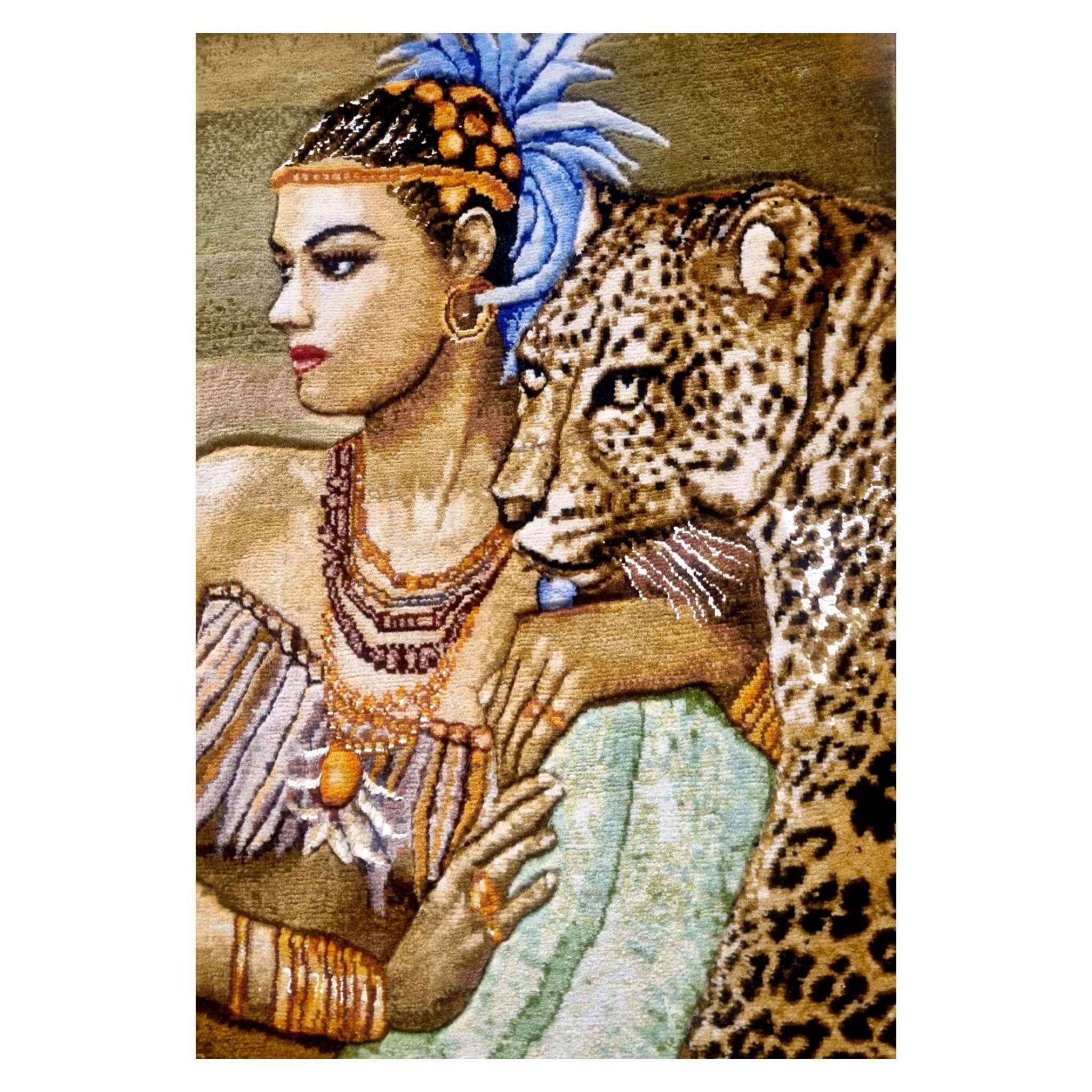 Hand-Knotted Persian Silk Pictorial Rug from Tabriz Egyptian Woman ...