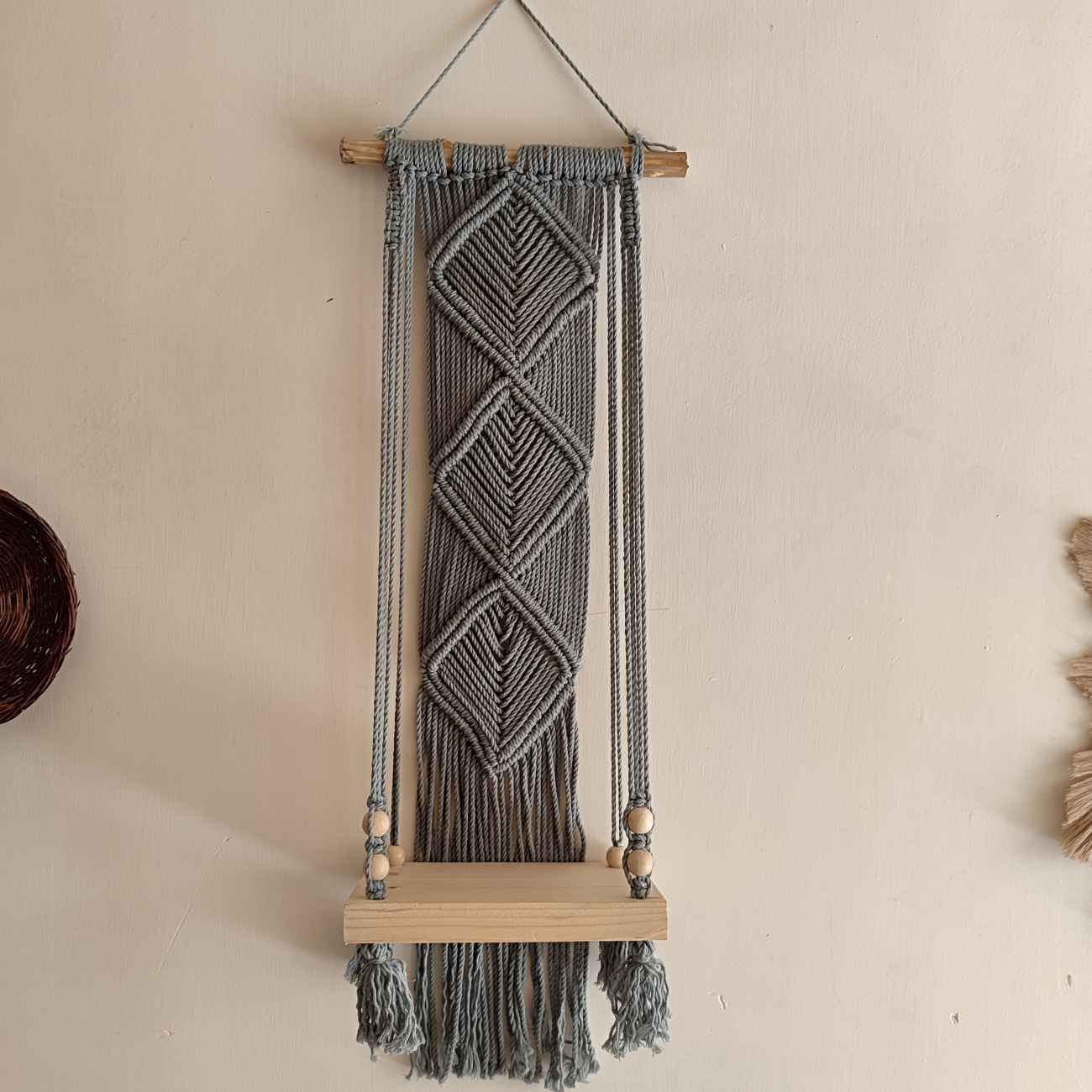Macrame Wall Hanging Handcrafted Tapestry Art with Shelf - ShopiPersia