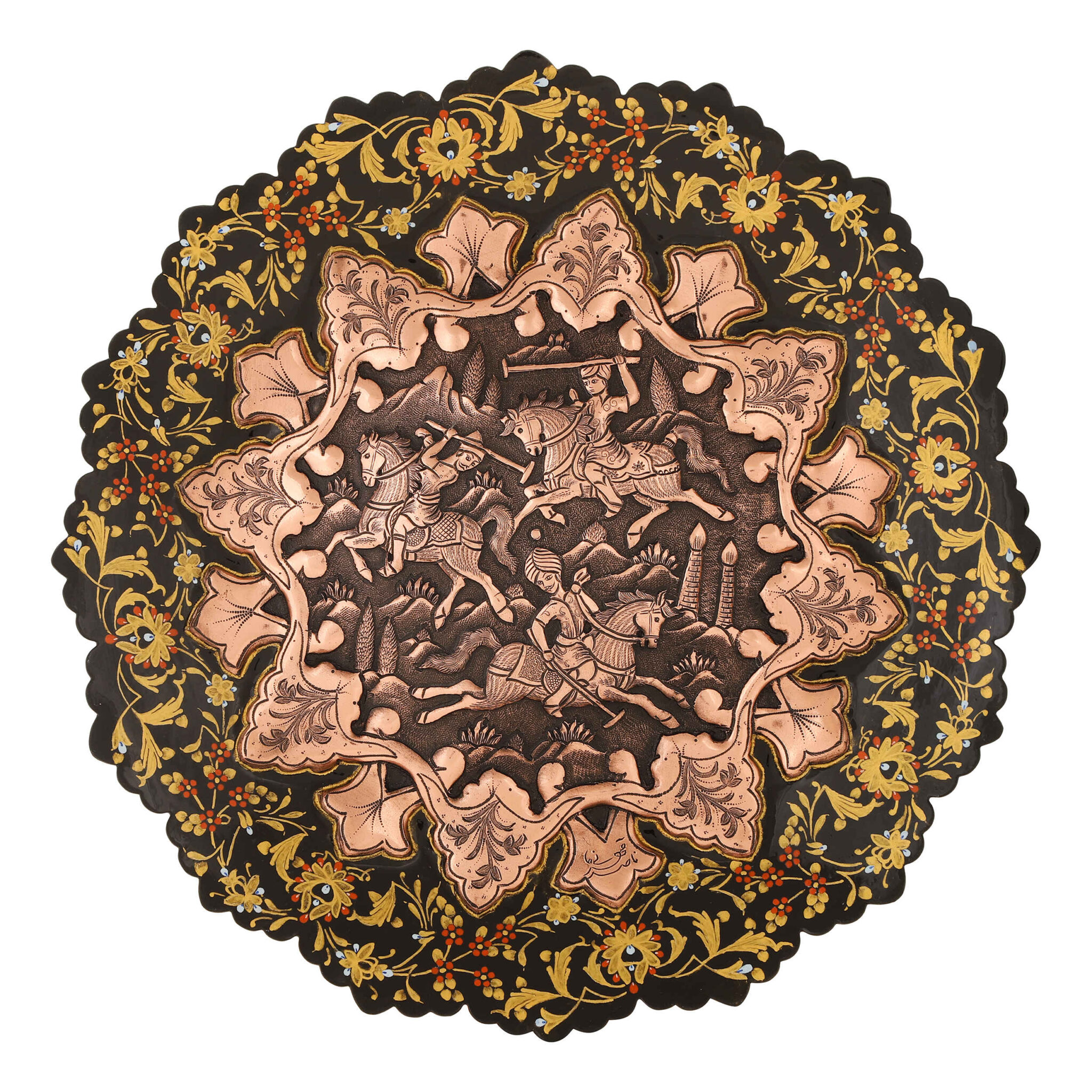 Decorative Copper Tray Hand-Engraved & Hammered with Persian Artisanal ...