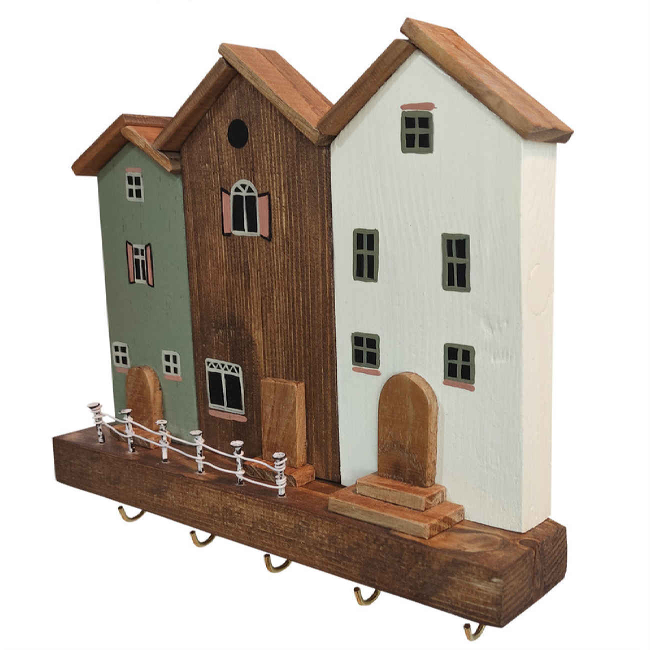 Wooden Wall Key Holder with Cottage Design - ShopiPersia