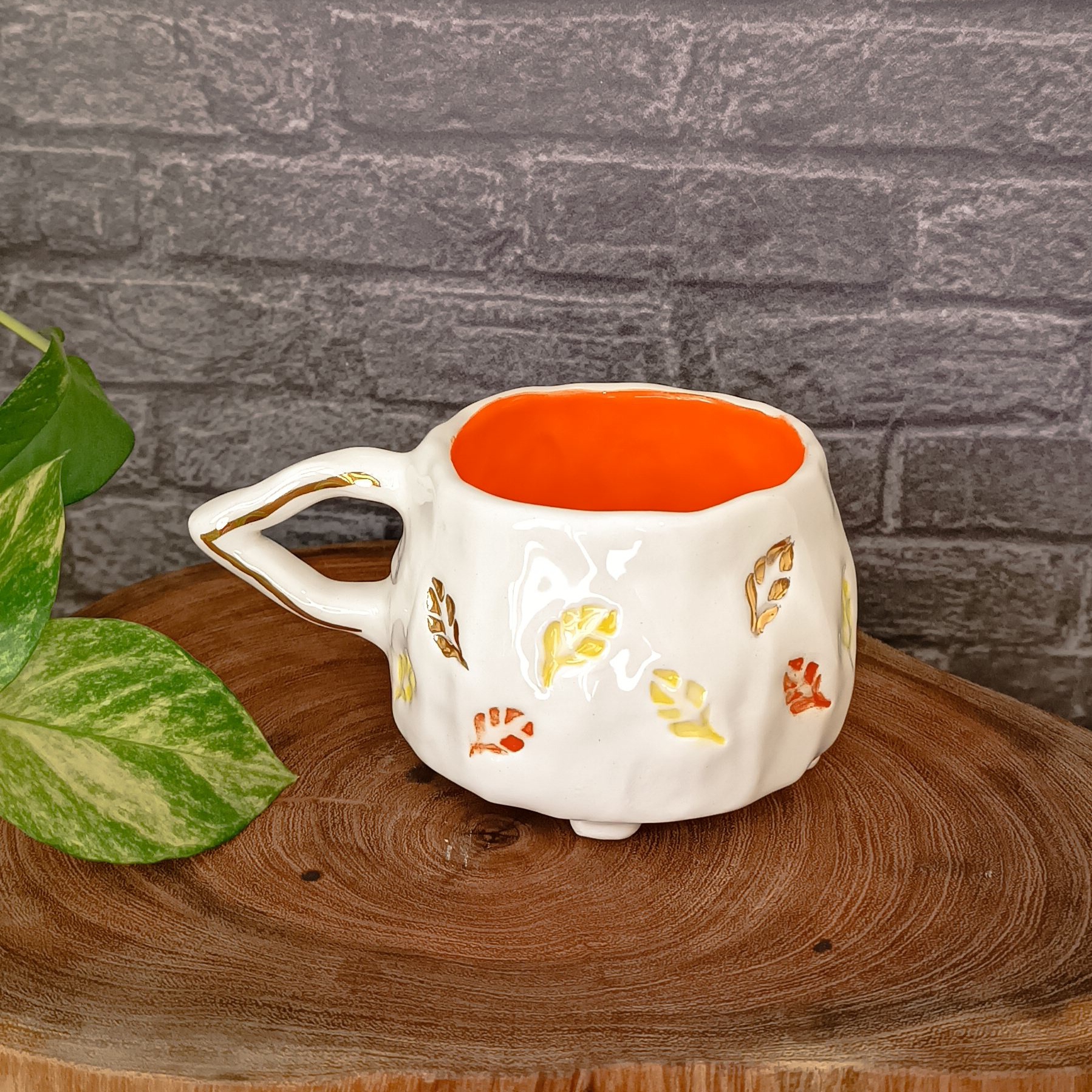 Artistic Handcrafted Ceramic Mug - Leaf Design - ShopiPersia