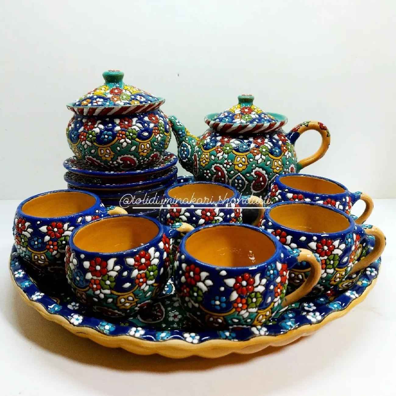 Elegant Persian Tea & Coffee Set with Minakari Design - ShopiPersia