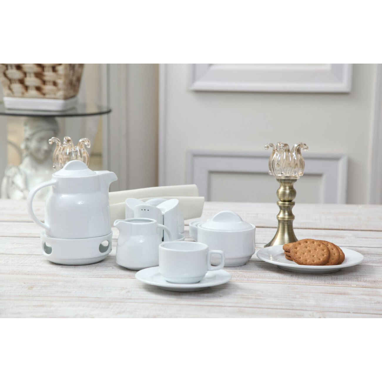 Elegant Porcelain Serving Teapot with Warmer in White - ShopiPersia