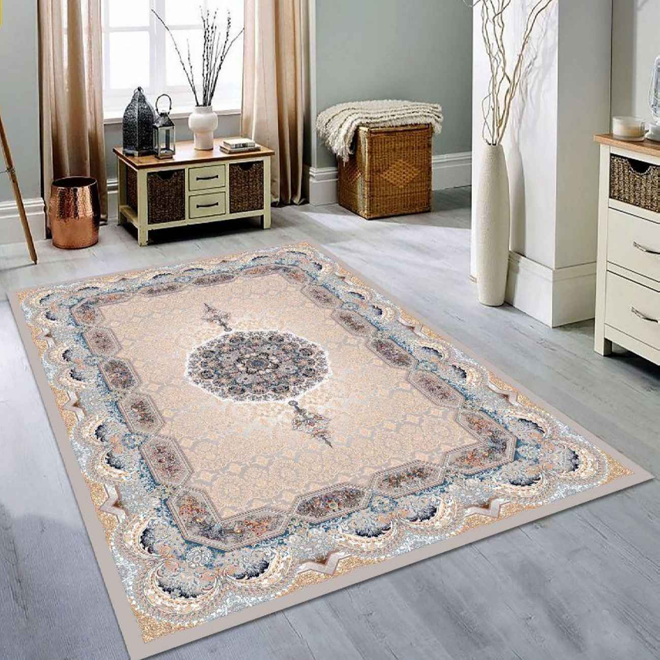 Large Persian Style Indoor Floor Mat with Floral Design - ShopiPersia