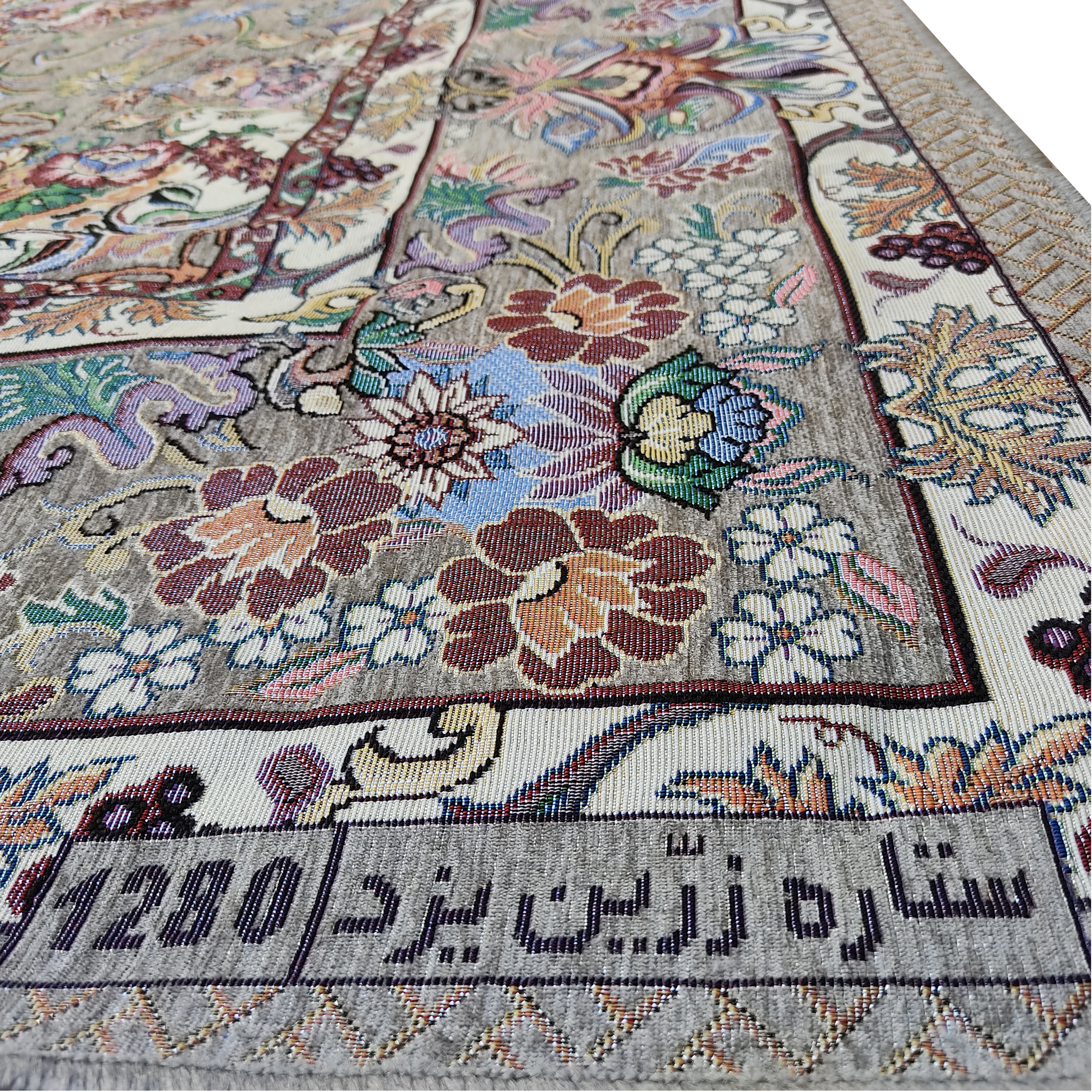 Large Persian Style Indoor Floor Mat with Floral Design in Gray ...