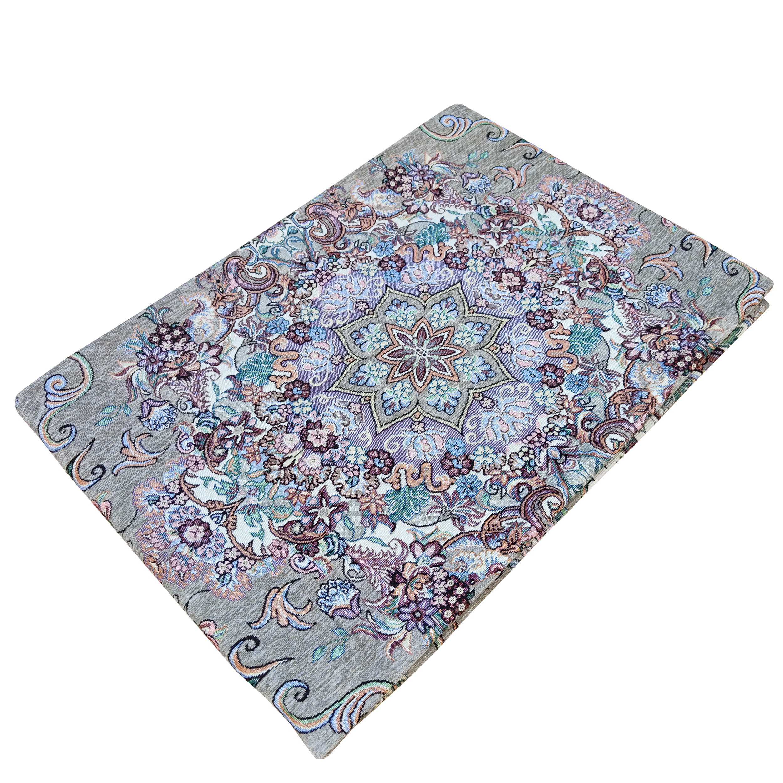 Large Persian Style Indoor Floor Mat with Floral Design in Gray ...
