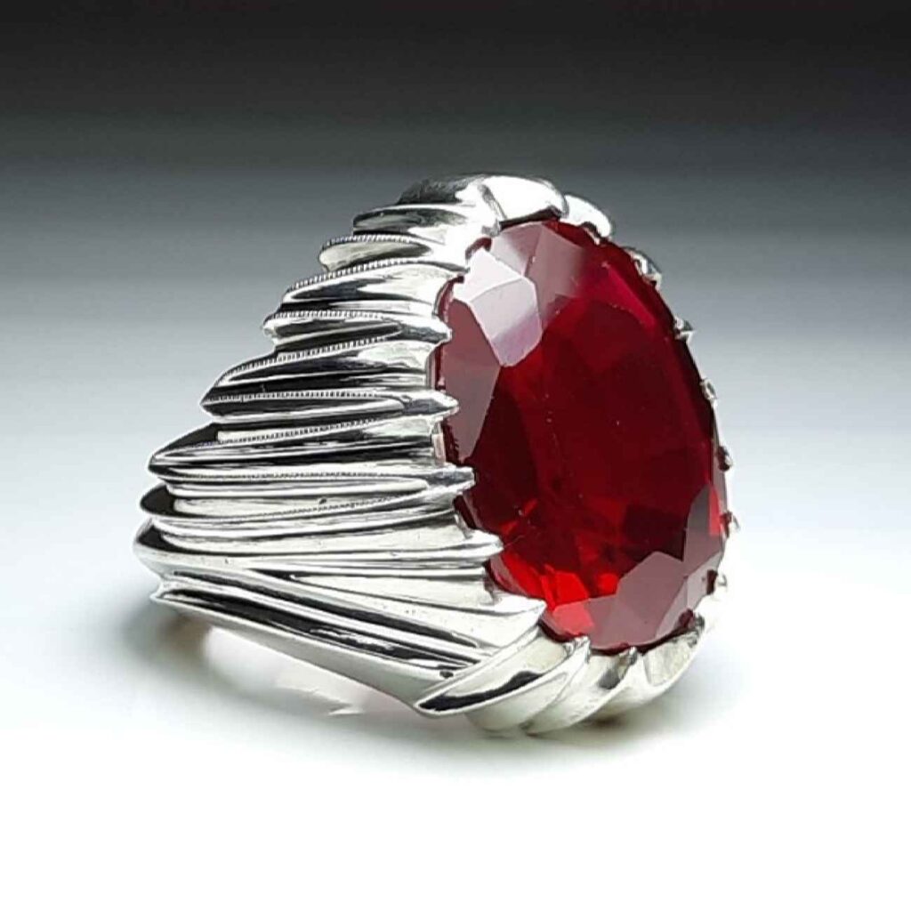 Persian Ruby Silver Ring For Men Red Gemstone - ShopiPersia