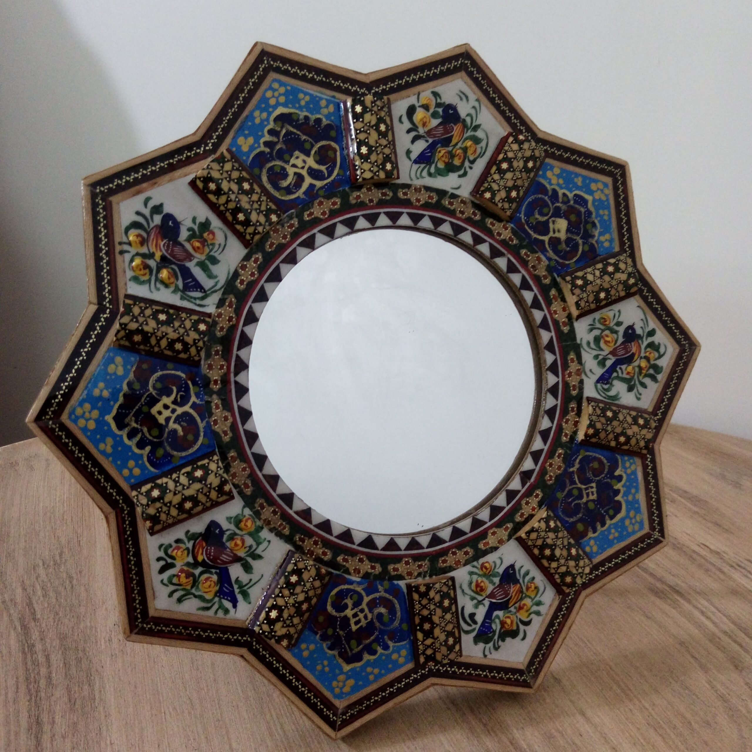 Persian Wooden Mirror Frame Khatamkari Octagonal - ShopiPersia