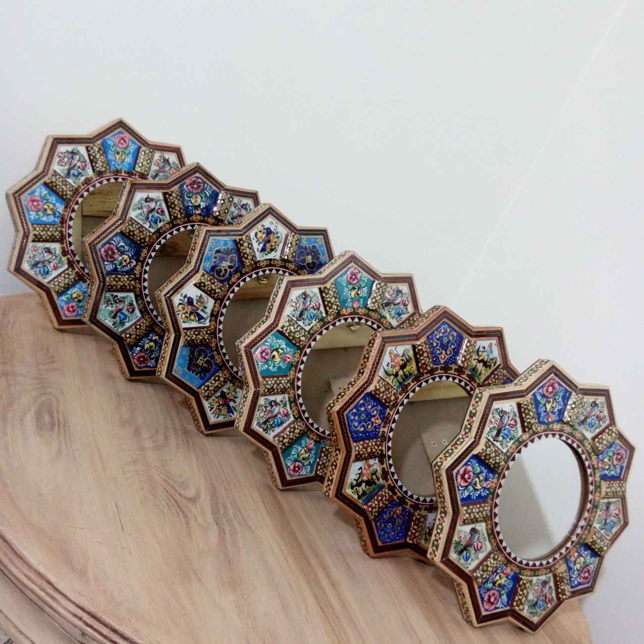 Persian Wooden Mirror Frame Khatamkari Octagonal - ShopiPersia