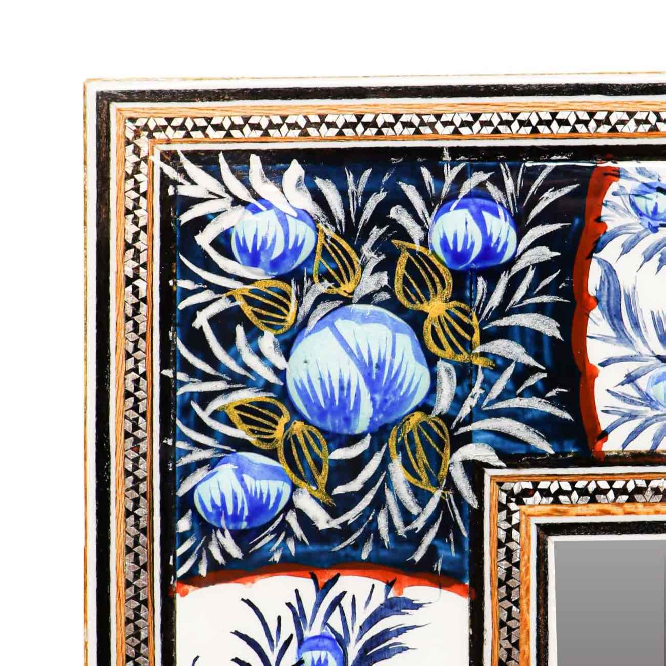 Persian Wooden Mirror Frame Khatamkari with Feloral Design - ShopiPersia