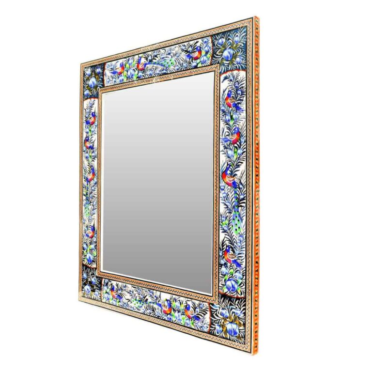Persian Wooden Mirror Frame Khatamkari with Feloral Design - ShopiPersia