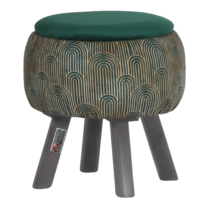 Traditional Persian Footstool with Wooden Legs in Green - ShopiPersia