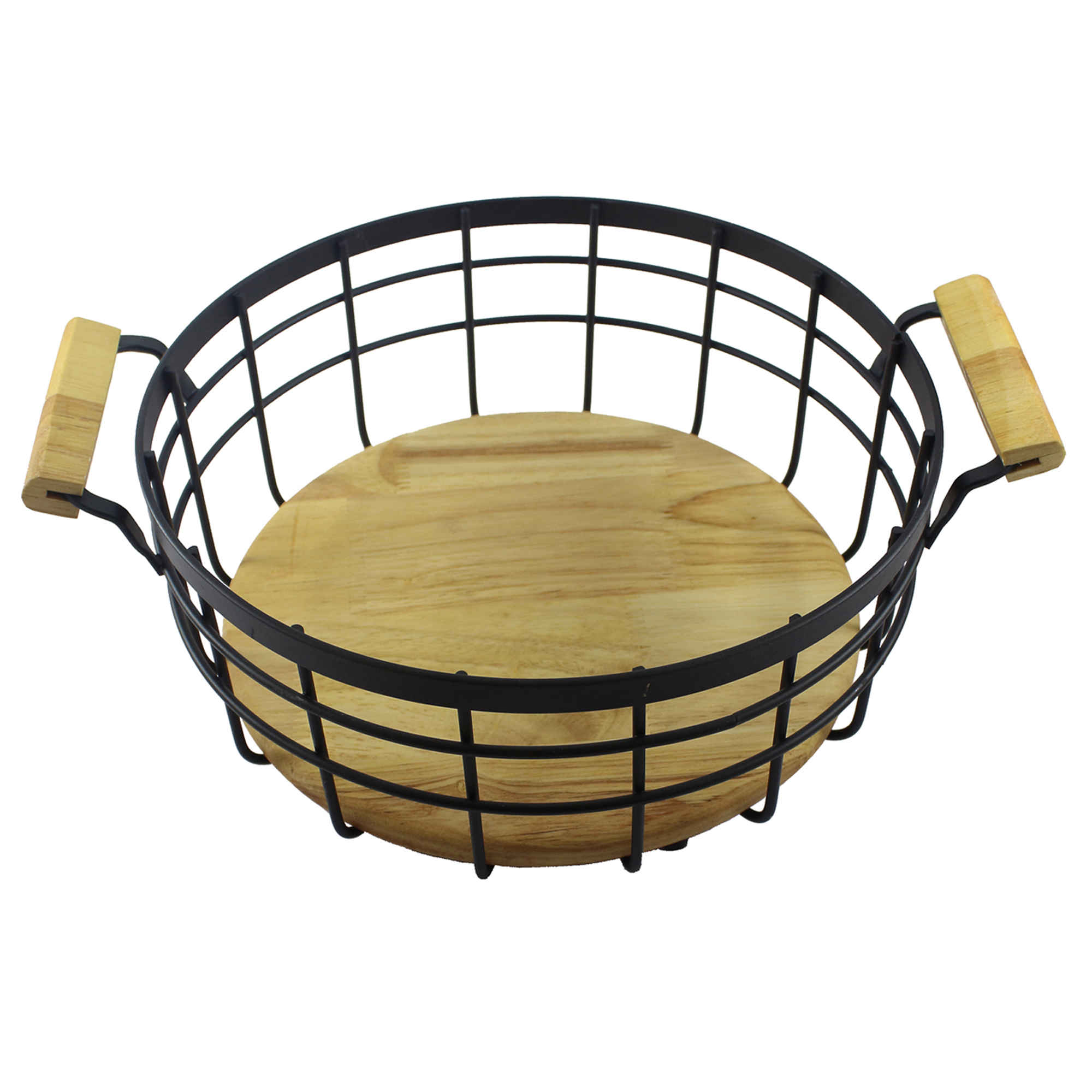 Wire Fruit Basket with Natural Wooden Base with Handle - ShopiPersia