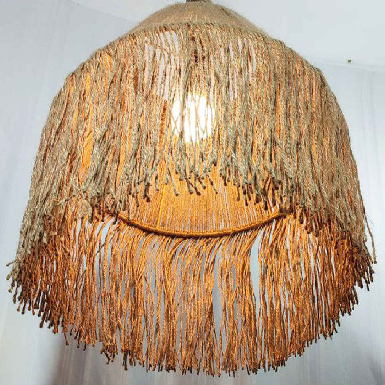 Handmade Woven Pendant Light - Fringe Hemp Ceiling Lamp - ShopiPersia