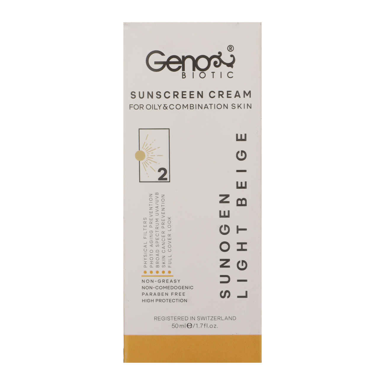 Tinted Sunscreen Cream - Geno Biotic SPF50 Light Beige Color- Suitable ...