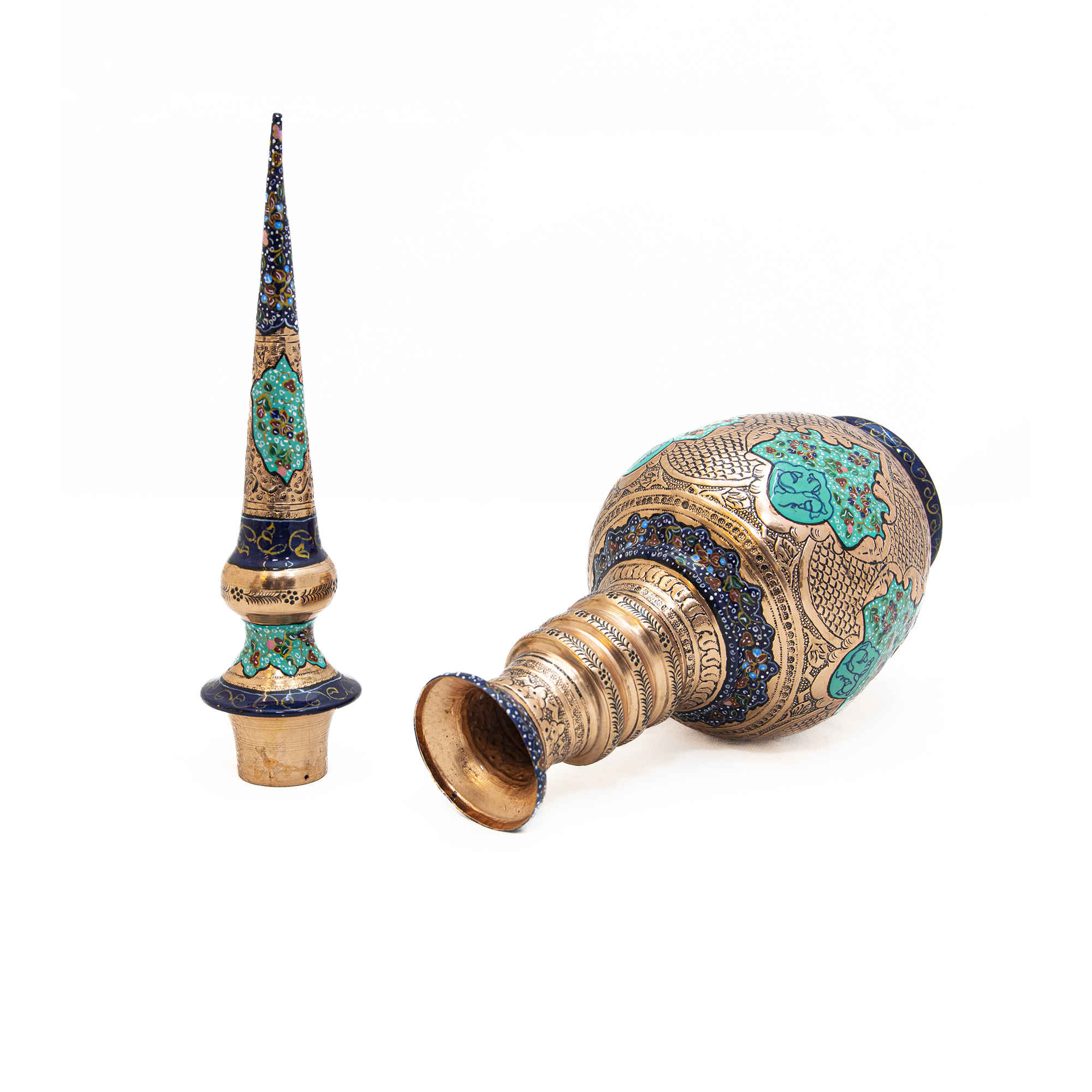 Persian Decorative Copper Bottle - Engraved with Silver Plating ...