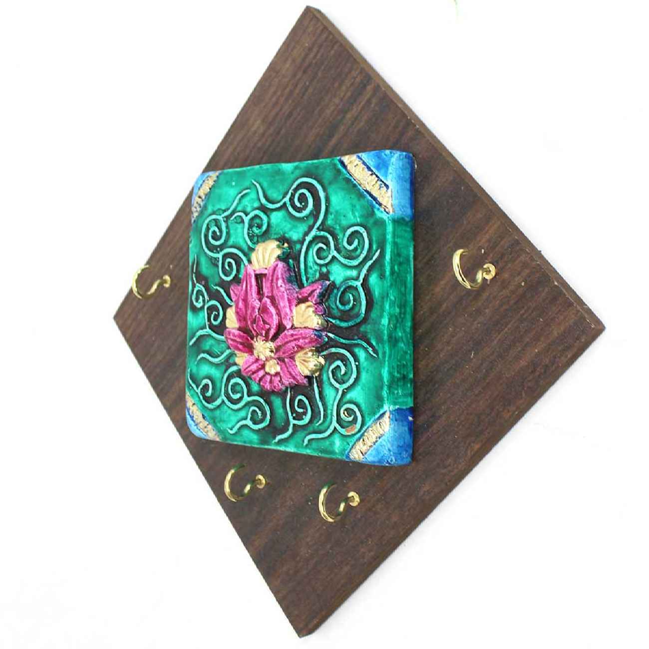 Persian Decorative Wooden Wall Key Holder - Handcrafted with Lotus ...