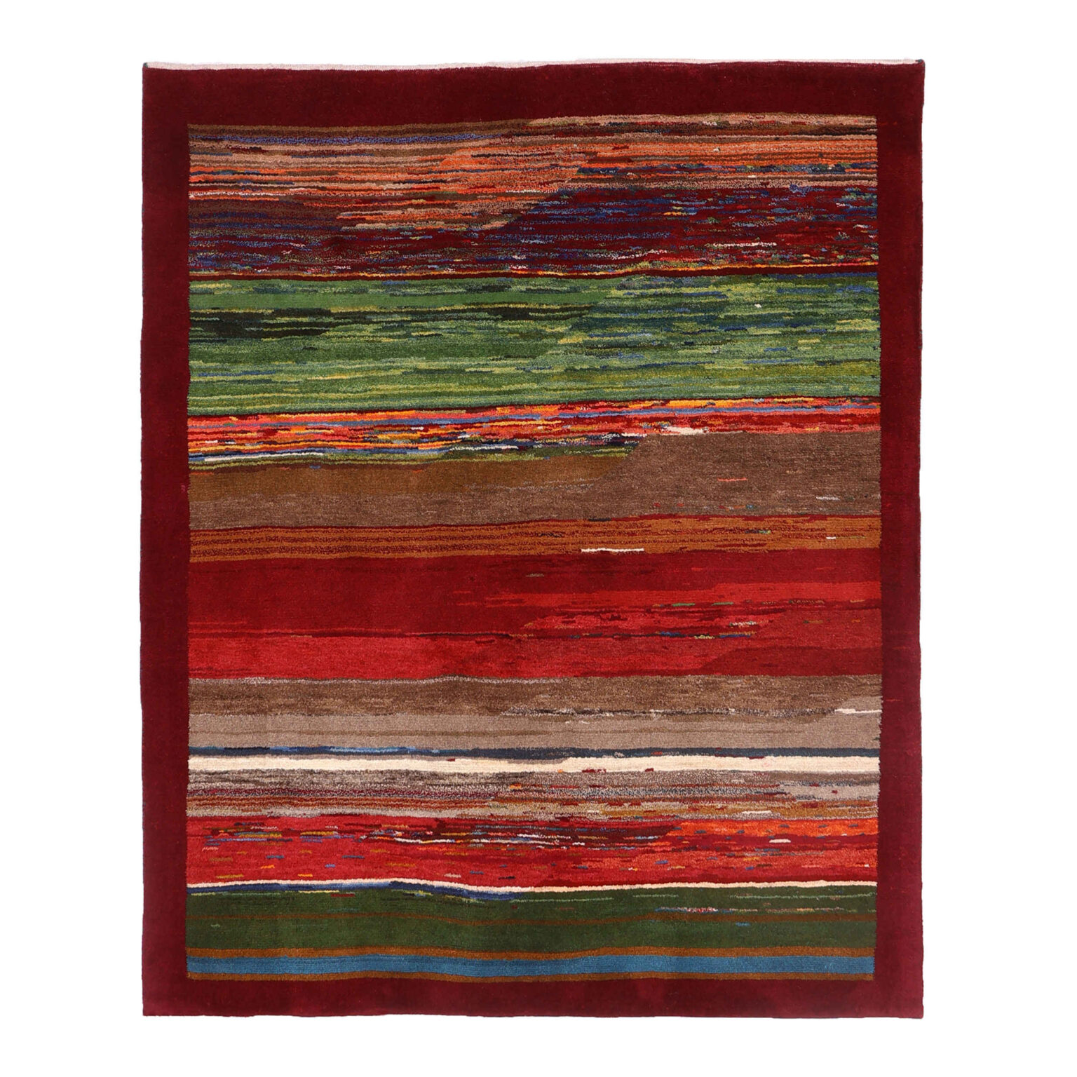 Persian Gabbeh Wool Rug Handwoven in Shiraz Striped Maroon - ShopiPersia