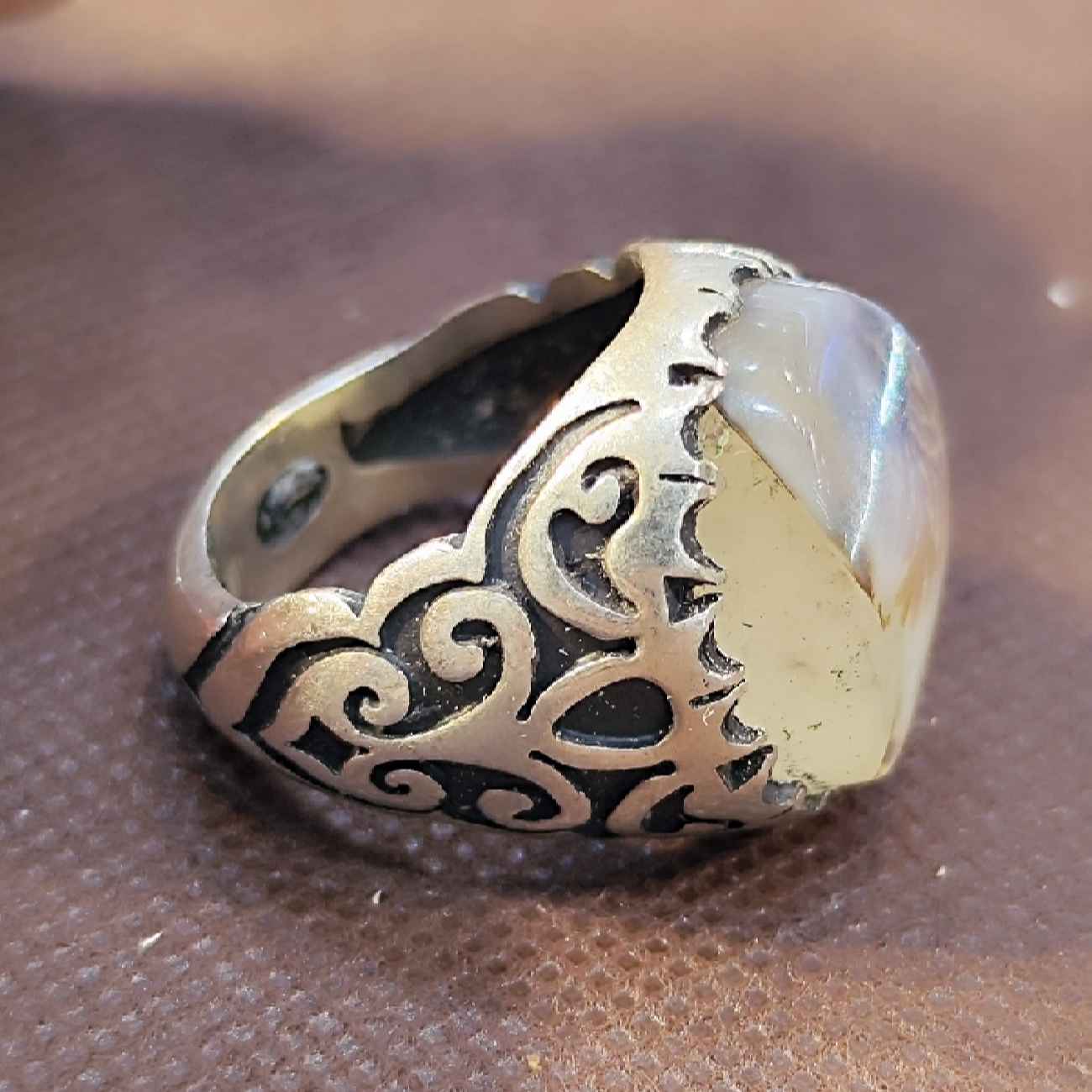 Persian Men's Silver Ring with Agate Stone Model Shajar - ShopiPersia