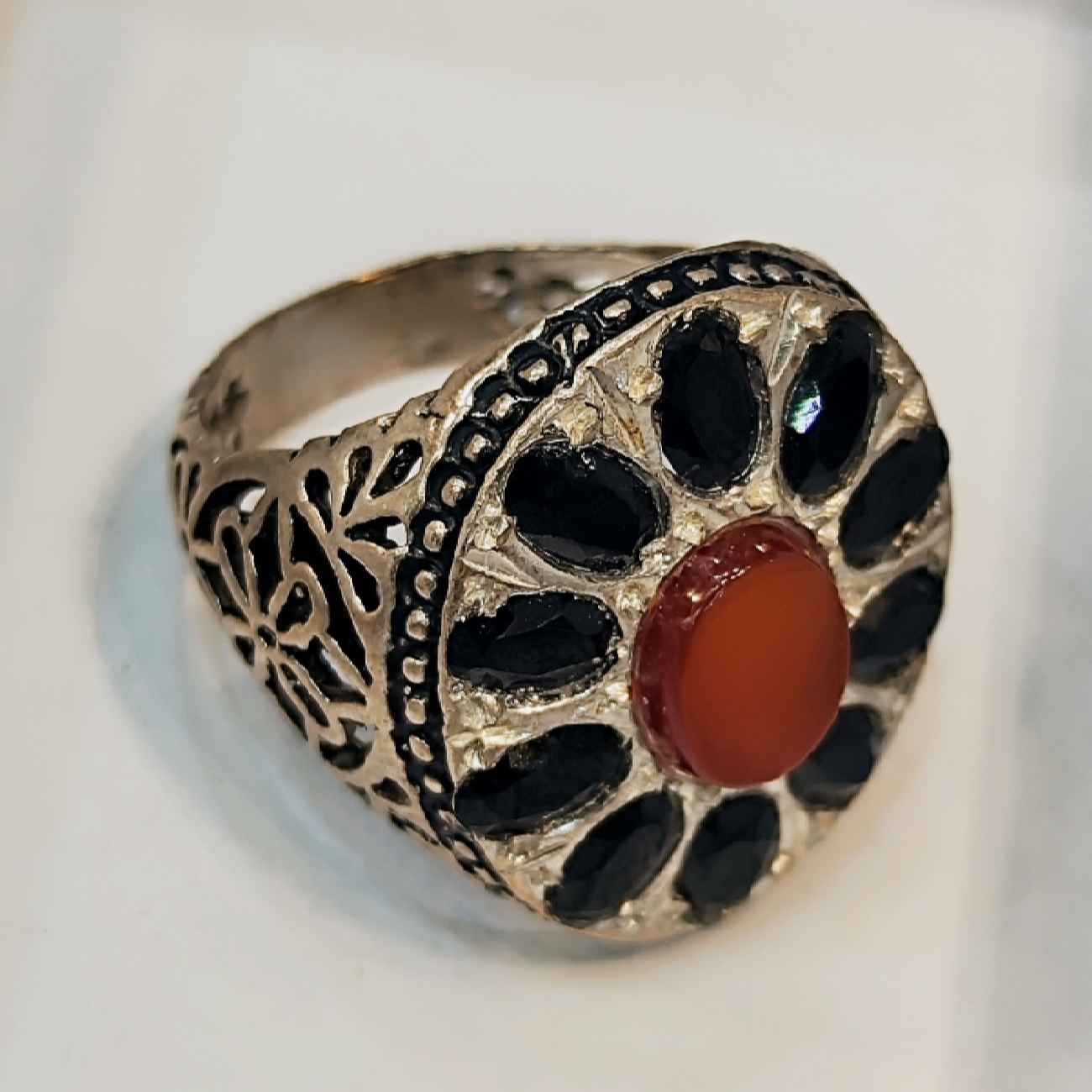 Persian Silver Ring for Men with Agate and Sapphire Stone - Unique ...