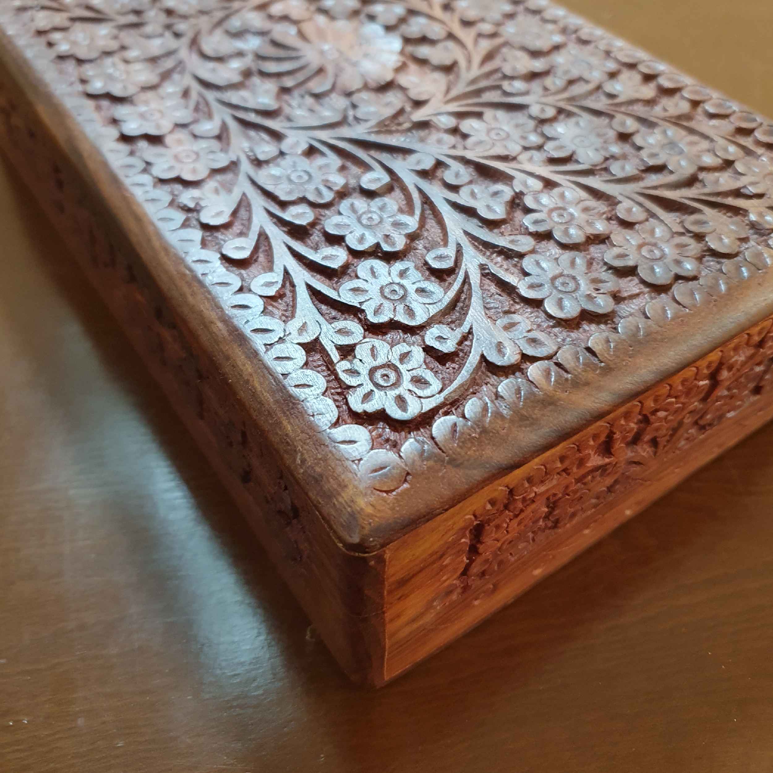 Wooden Jewelry Box with Floral Design - Artisan Craftsmanship for ...