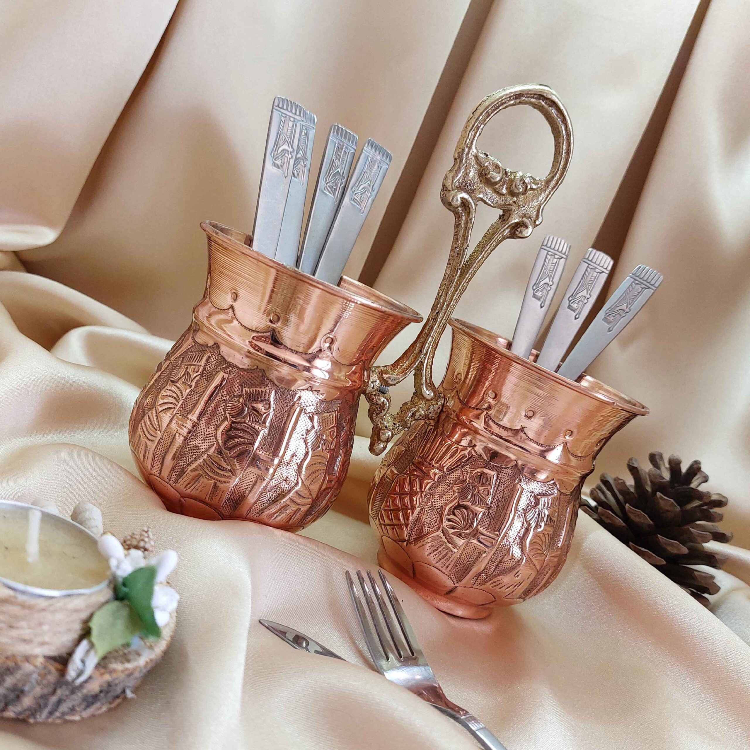 Artisan Persian Hammered Copper Utensil Holder – Stylish Kitchen ...
